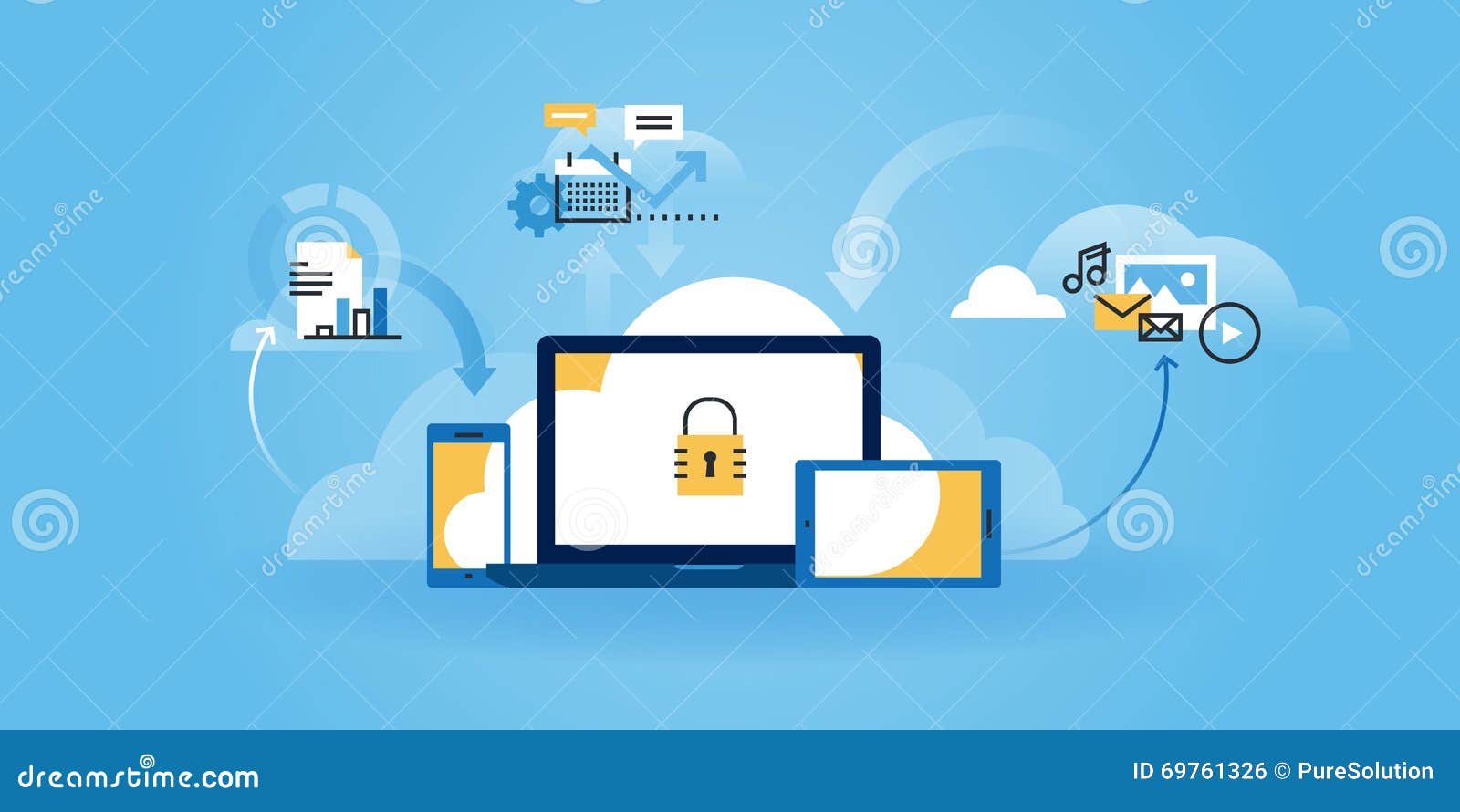 Flat Line Design Website Banner of Internet Security Stock Vector ...