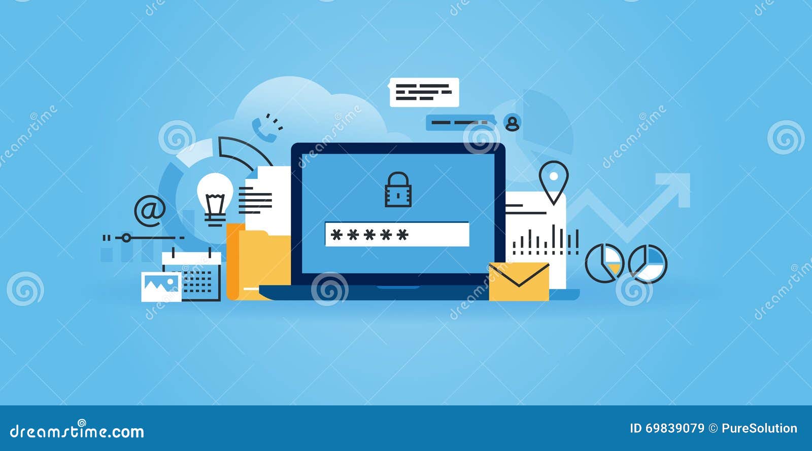 Flat Line Design Website Banner of Online Security Stock Vector ...