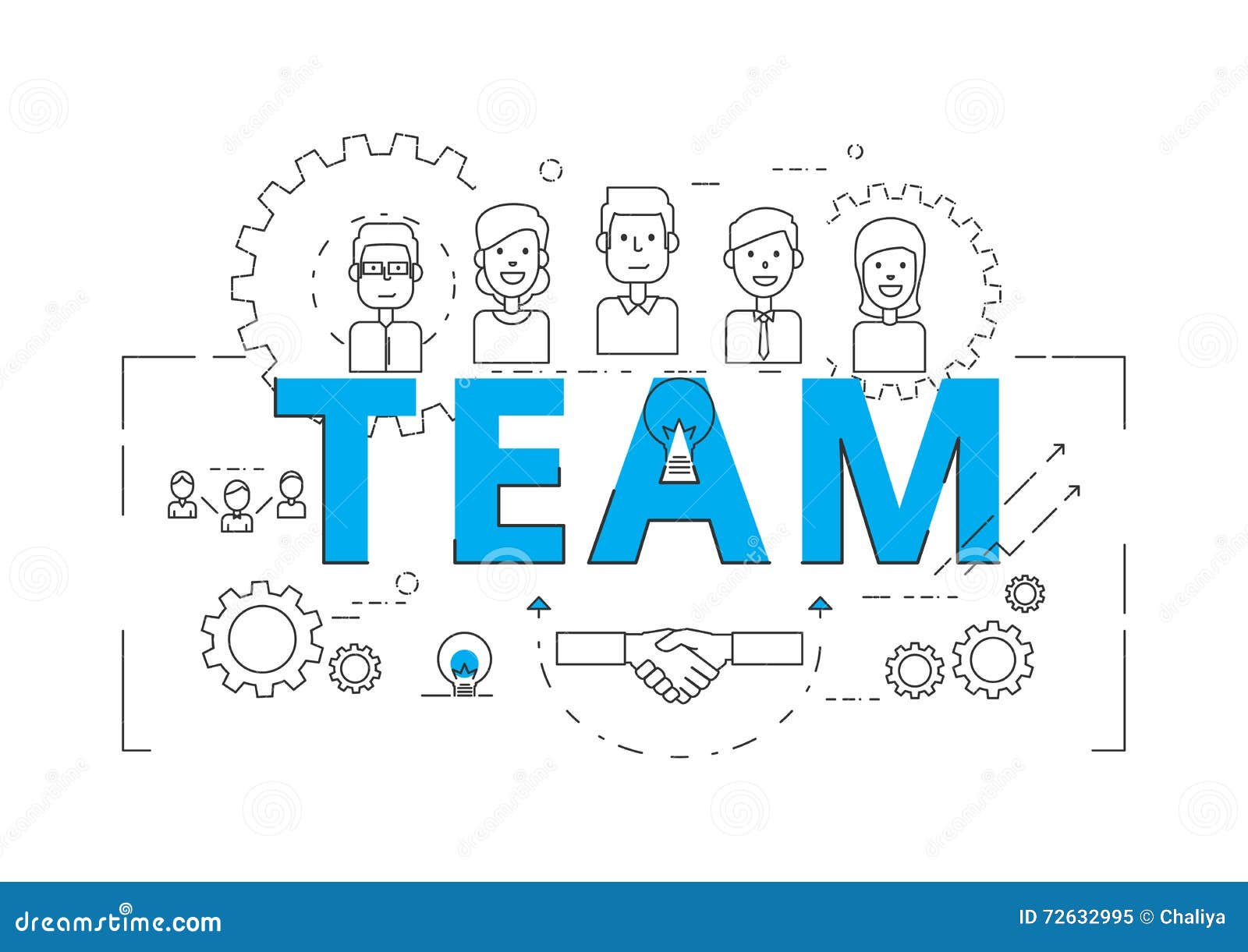 Flat Line Design Word Team Concept with Icons and Elements. Stock ...