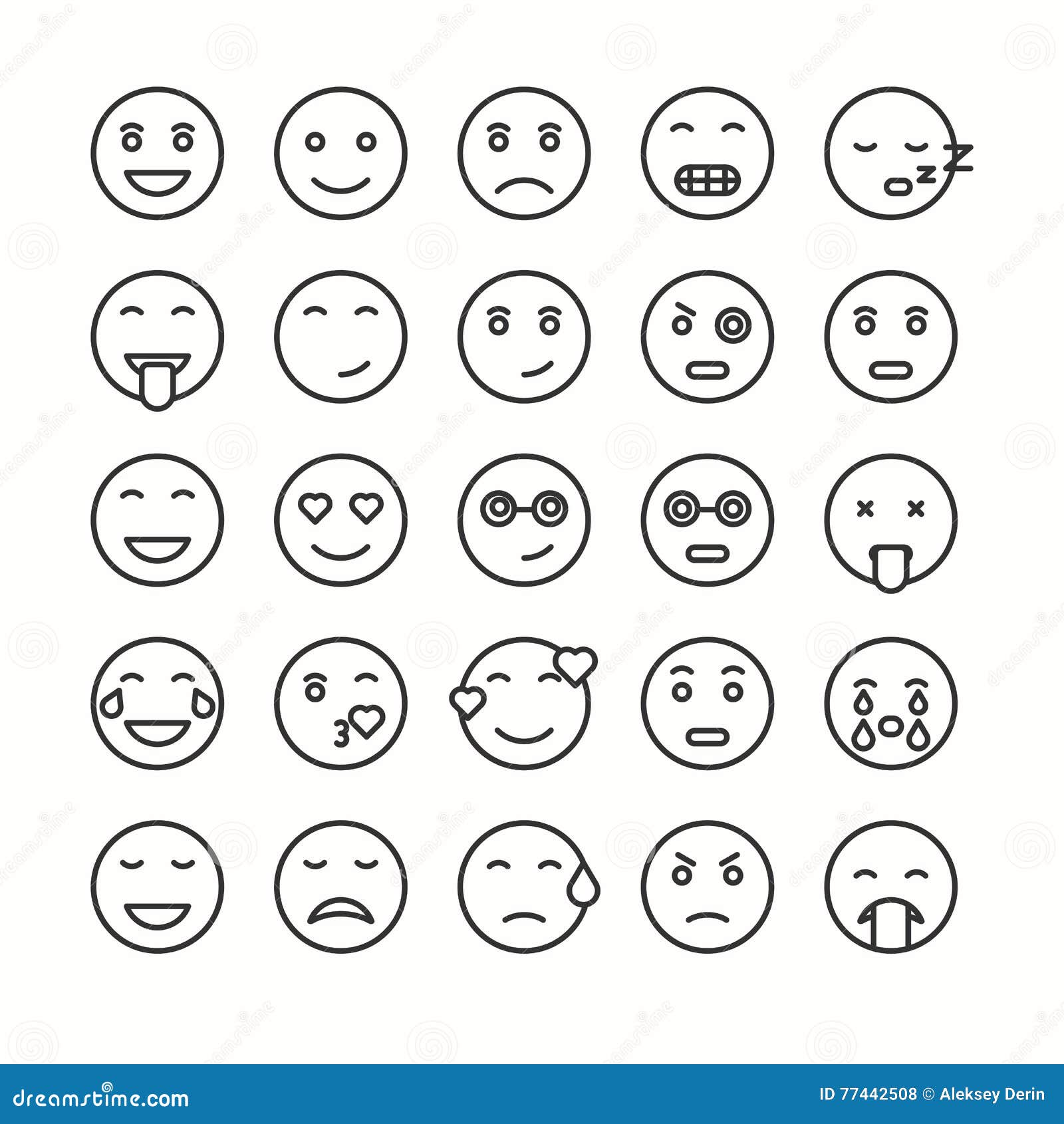 Flat and Line Emoticon Face Icons Set. Stock Vector - Illustration of ...
