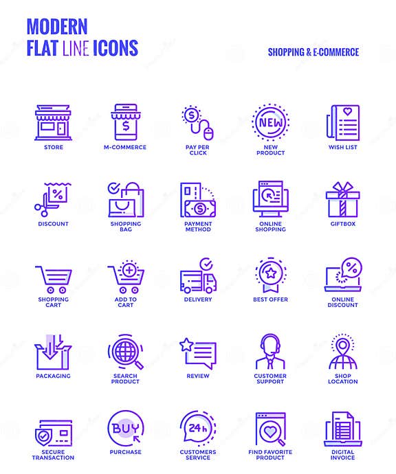 Flat Line Gradient Icons Design-Shopping and E Commerce Stock Vector ... Flat Line Gradient Icons Design-Shopping and E Commerce Stock Vector ...