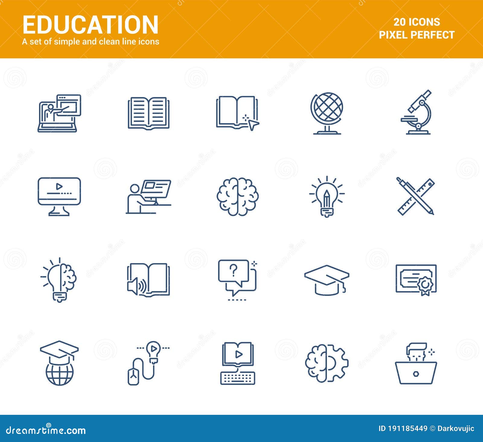 Flat Line Icons Design-Education Stock Vector - Illustration of object ...