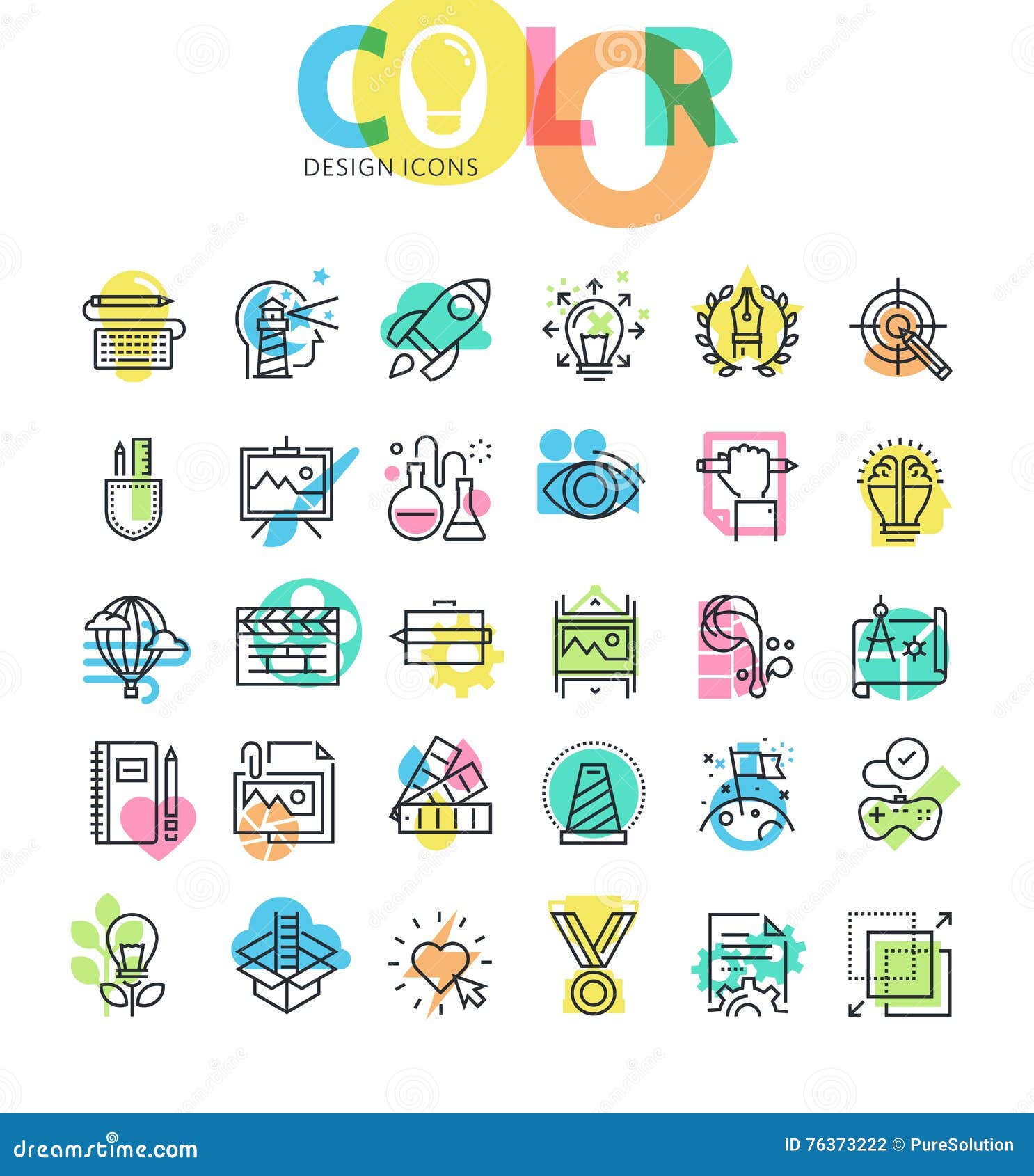 Flat Line Icons Set of Graphic Design and Product Development Process ...