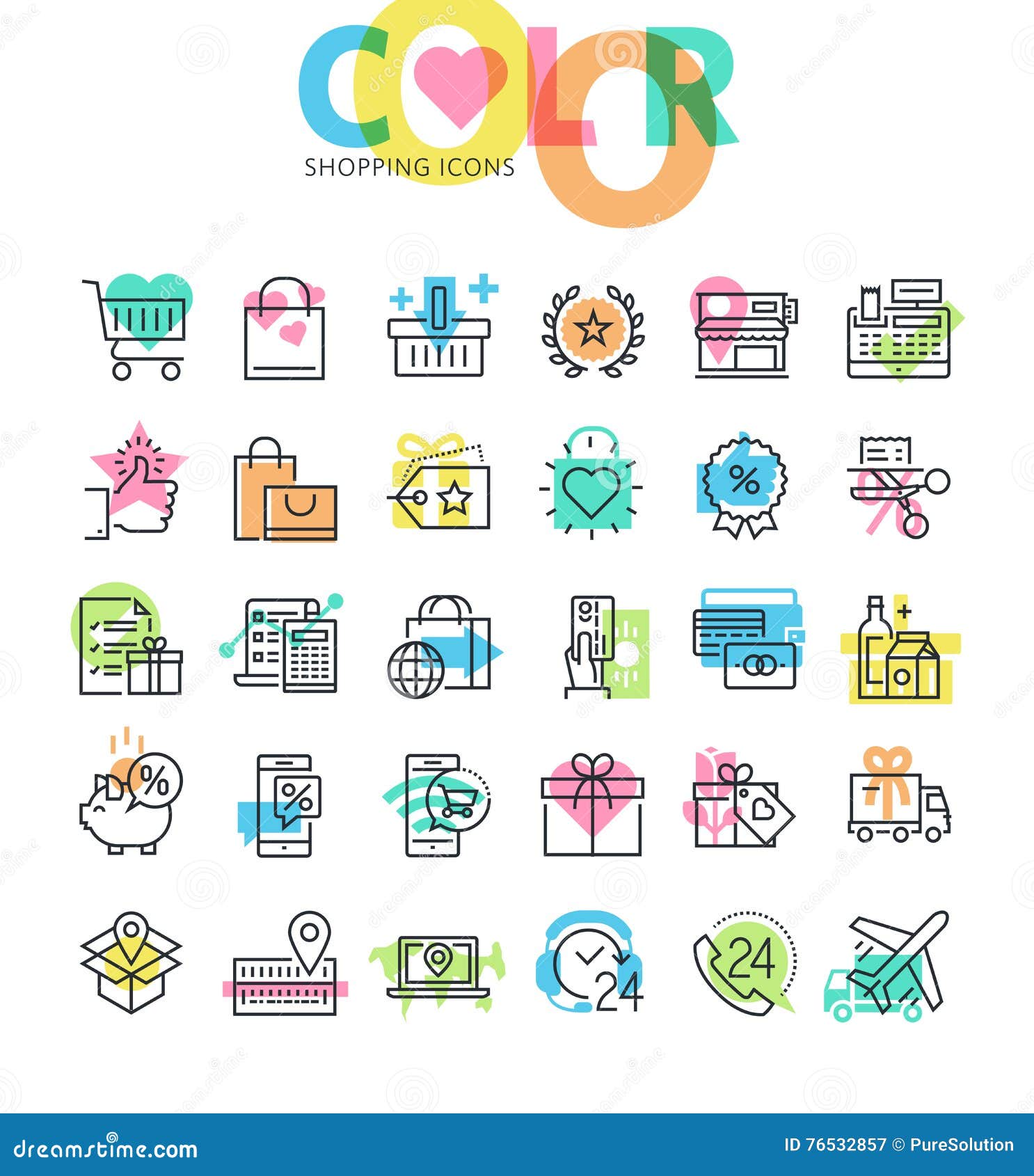 Flat Line Icons Set of Shopping Stock Vector - Illustration of logo ...