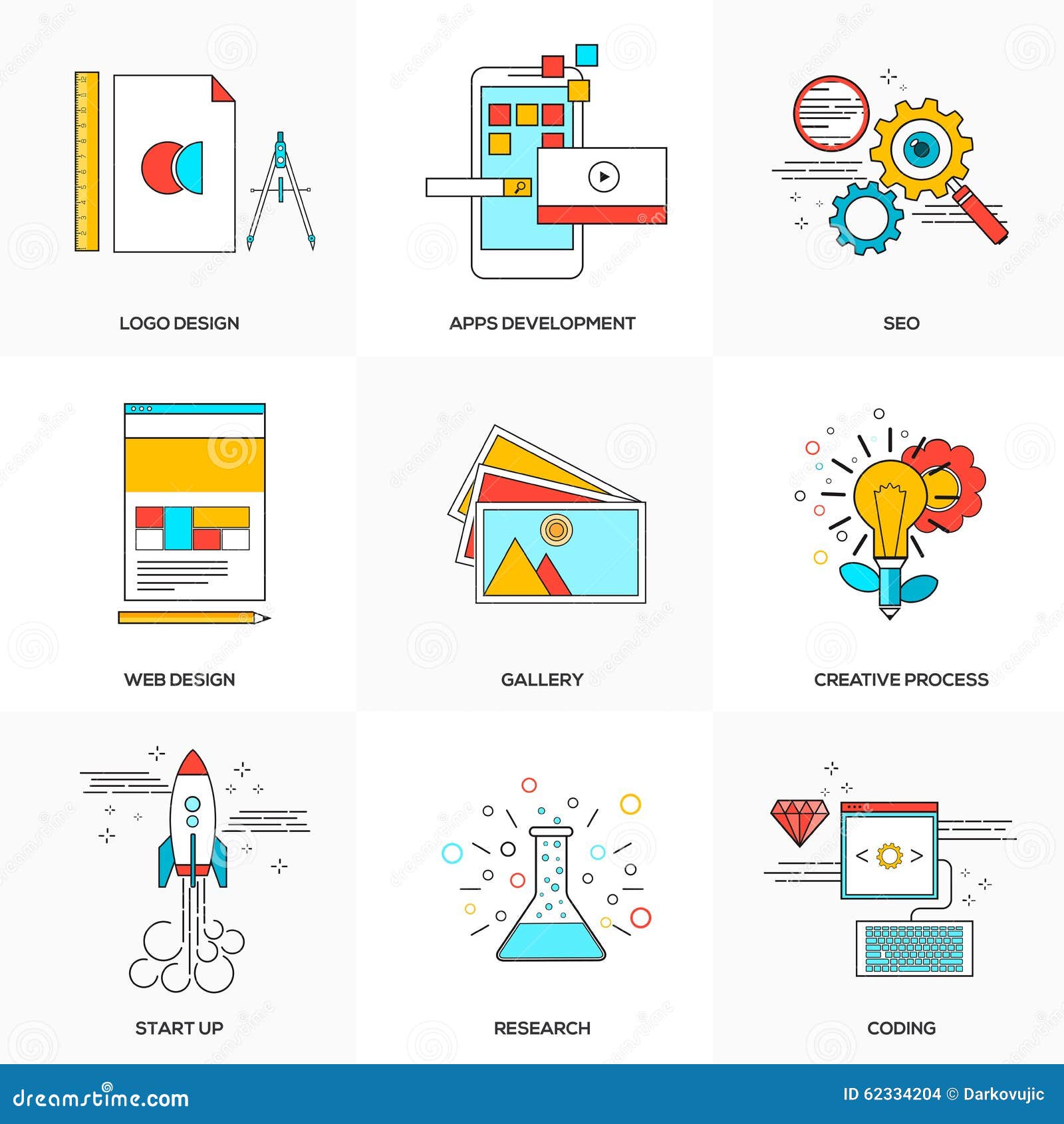 Flat Line Icons Set of Technology and Development Stock Vector ...