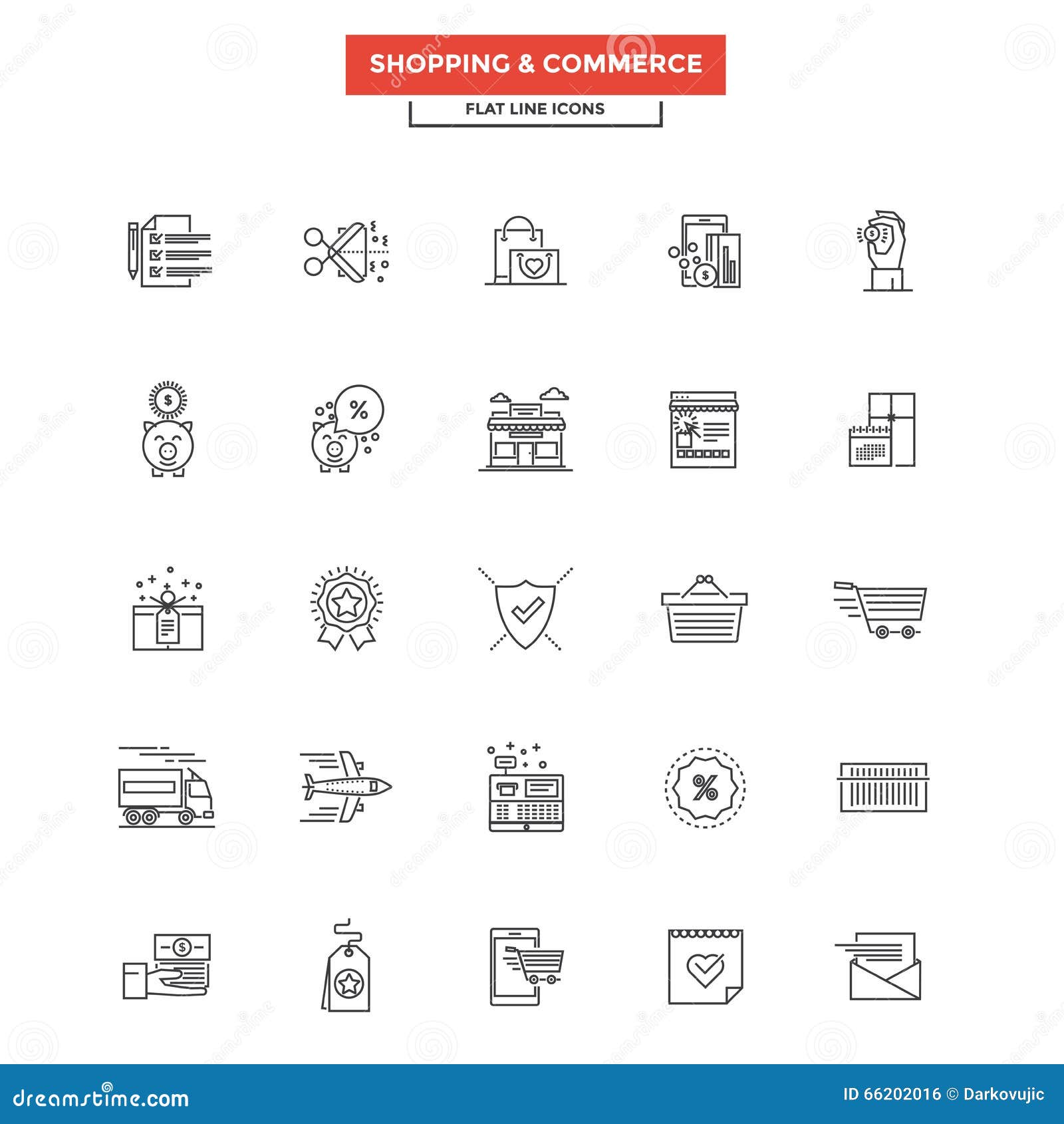Flat Line Icons- Shopping and Commerce Stock Vector - Illustration of ...