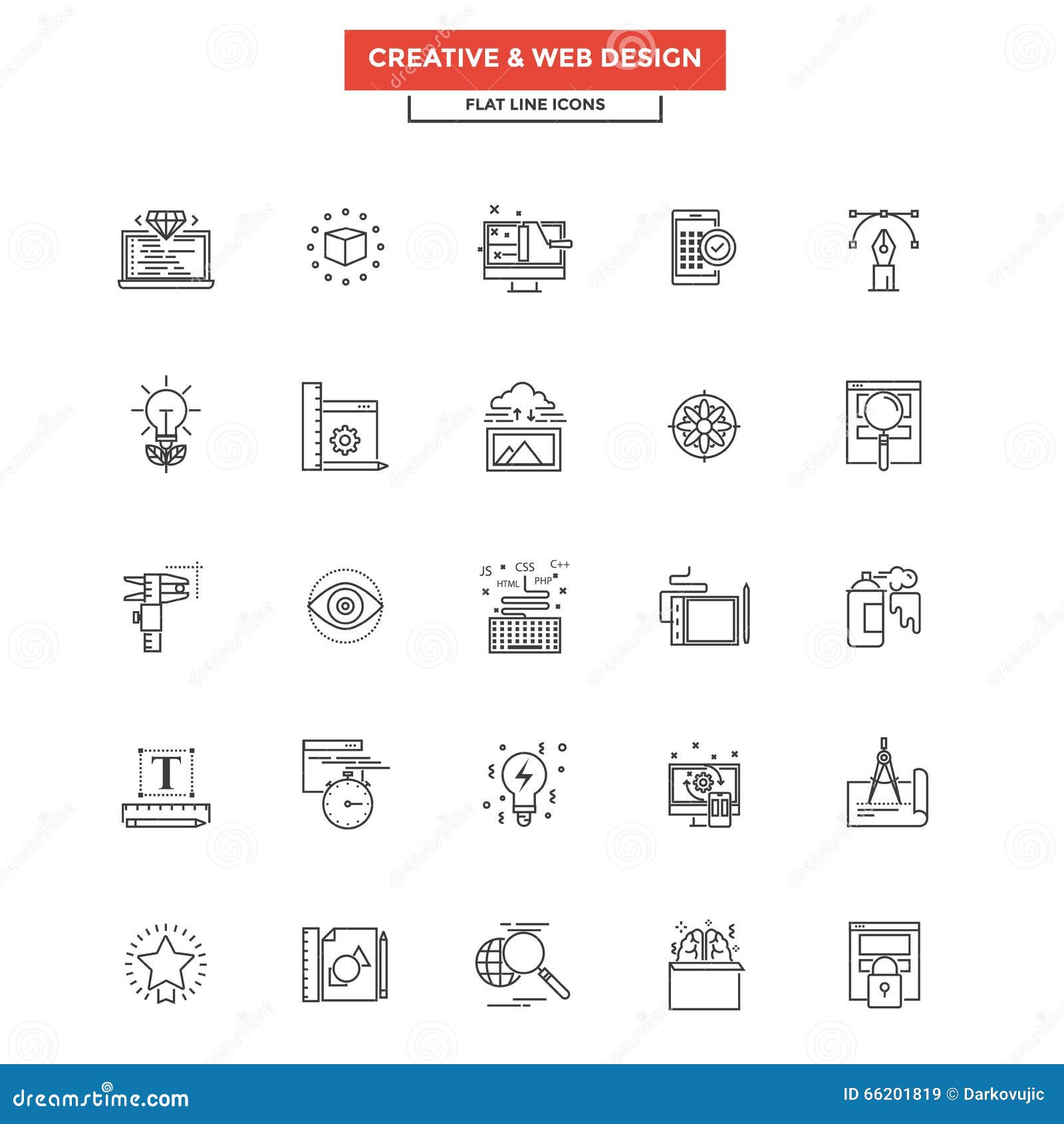 Flat Line Icons- Web Design Stock Vector - Illustration of social ...
