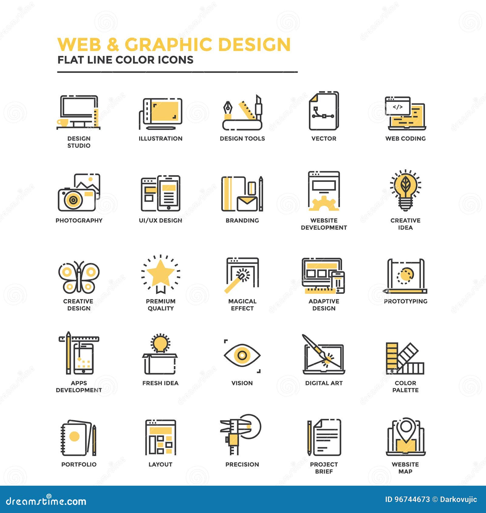 Flat Line Icons- Web and Graphic Design Stock Vector - Illustration of ...