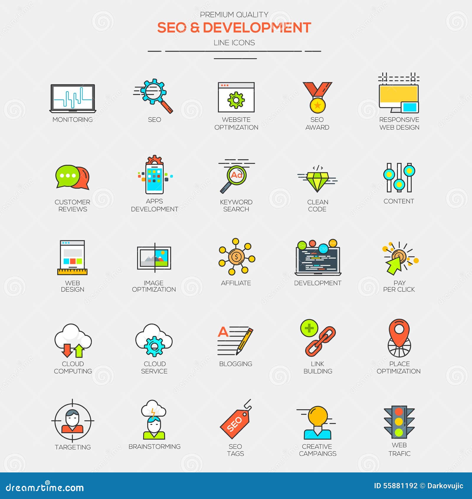 Flat Line Modern Color Icons Stock Vector - Illustration of commerce ...