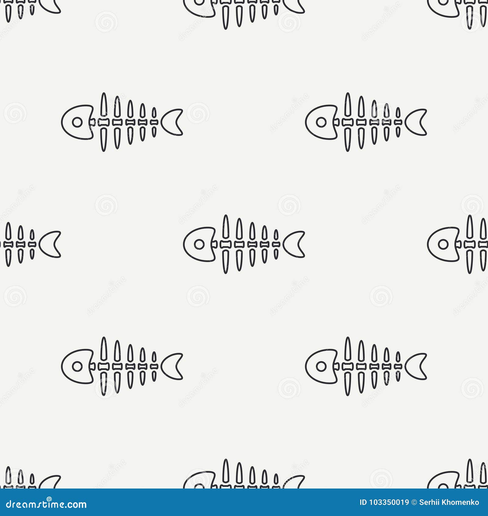 Flat Line Monochrome Vector Seamless Pattern Ocean Fish Bone Stock ...