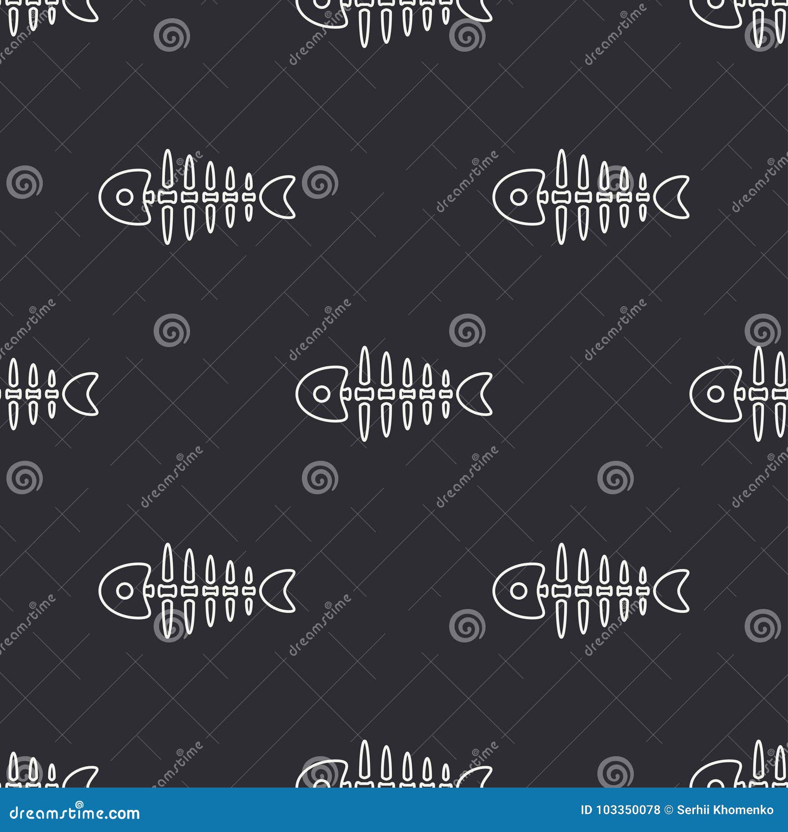 Flat Line Monochrome Vector Seamless Pattern Ocean Fish Bone Stock ...