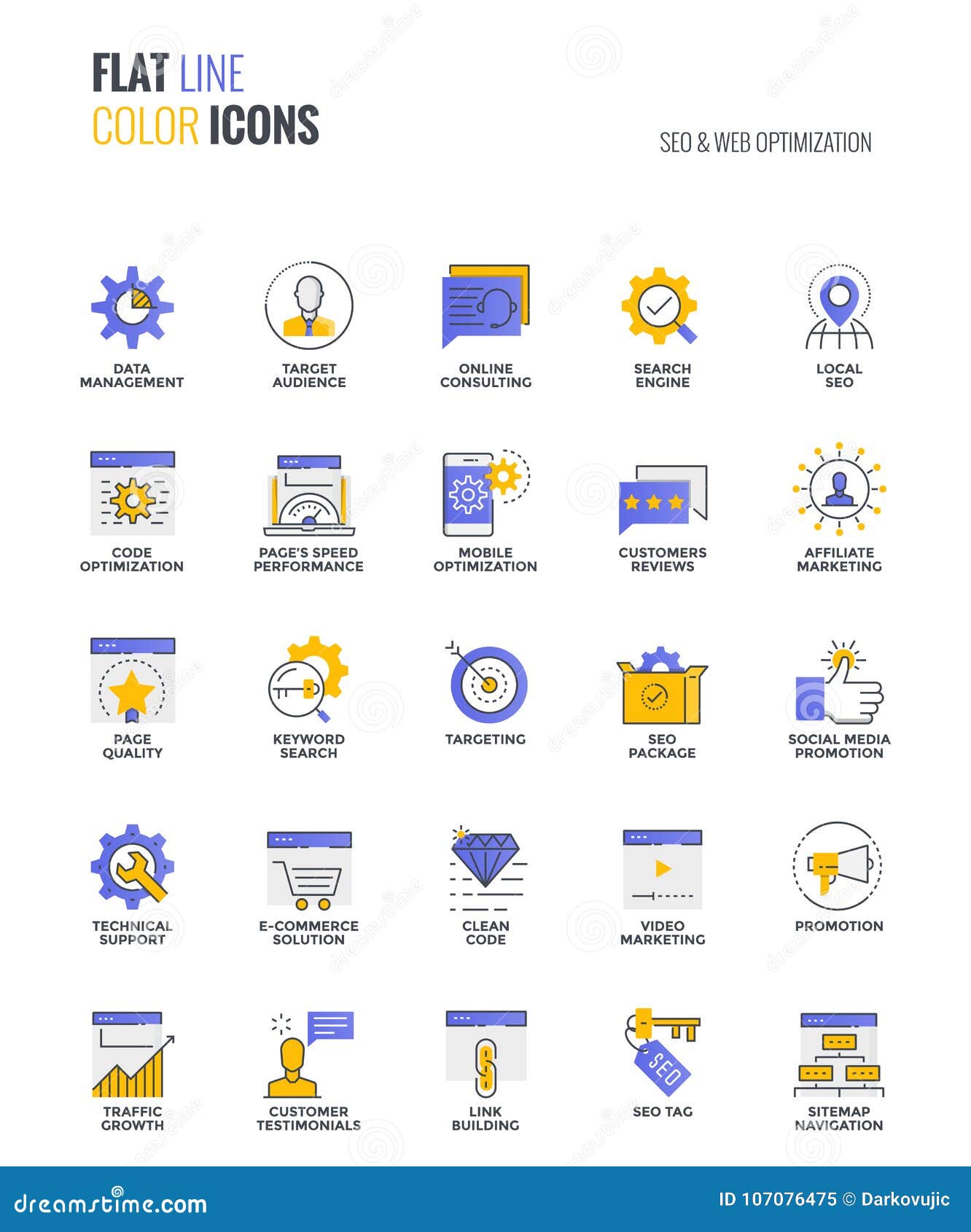 Flat Line Multicolor Icons Design-SEO and Web Optimization Stock Vector ...