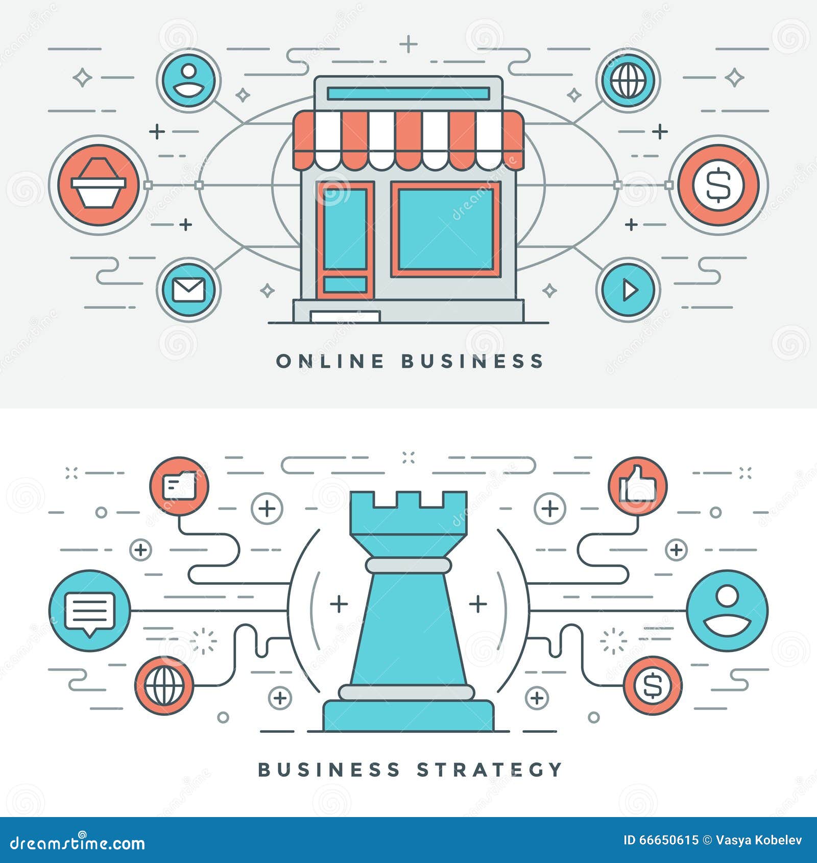 Flat Line Online Business and Strategy. Vector Illustration. Modern ...