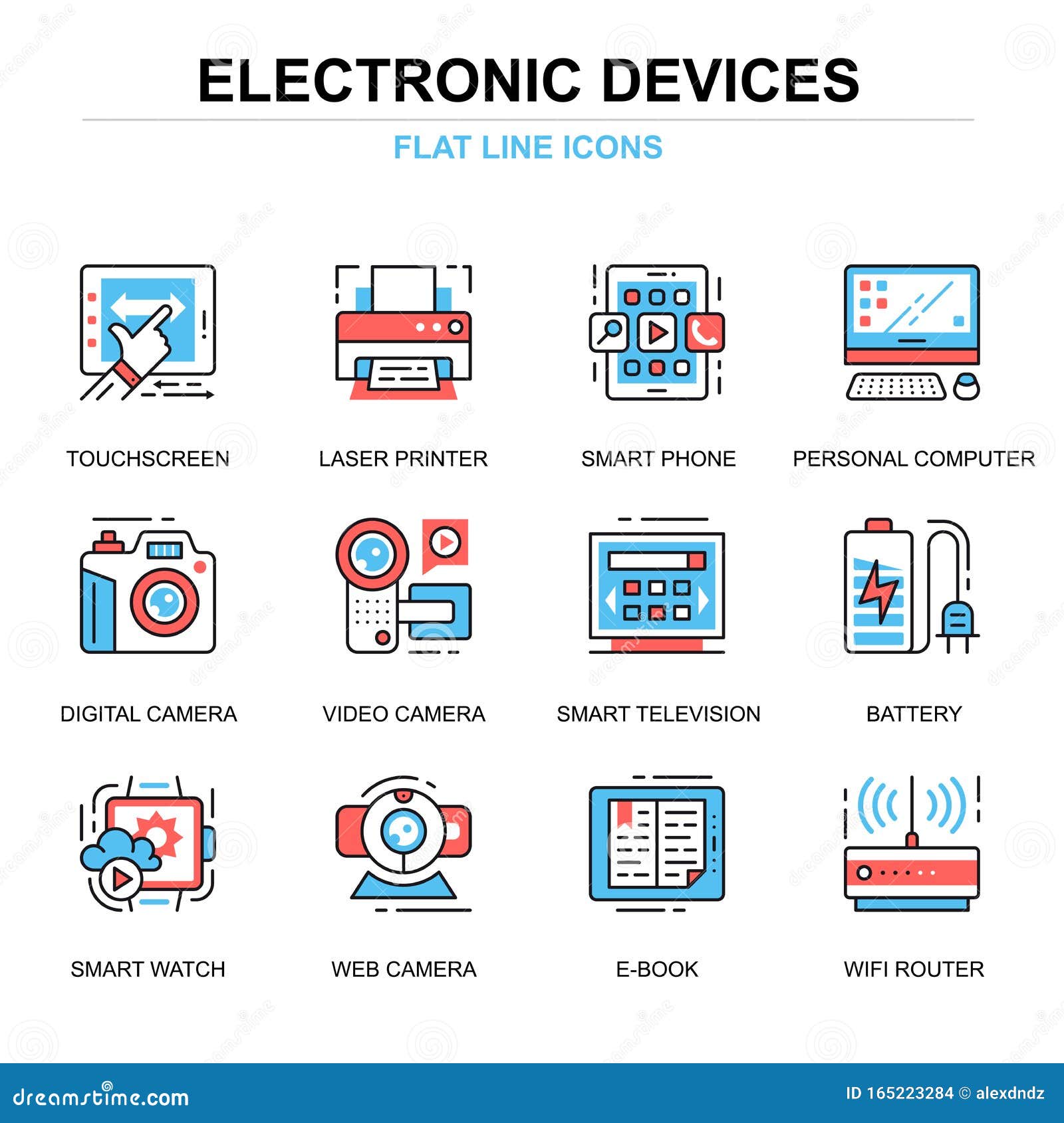 Flat Line Personal Computer Devices Icons Concepts Set for Website and ...