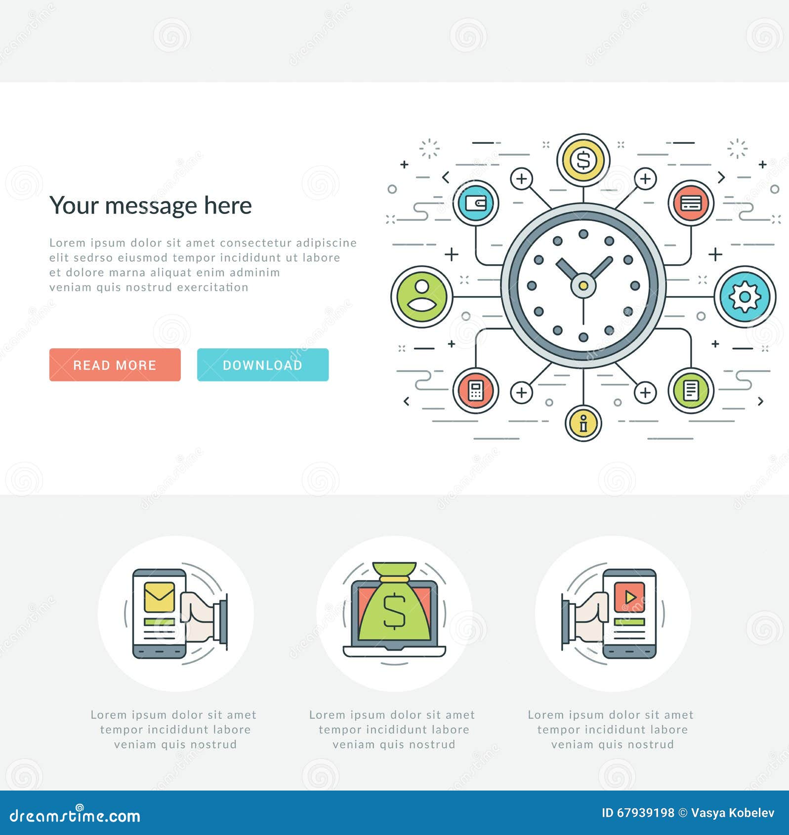 Flat Line Social Time Management Concept Vector Illustration. Stock ...