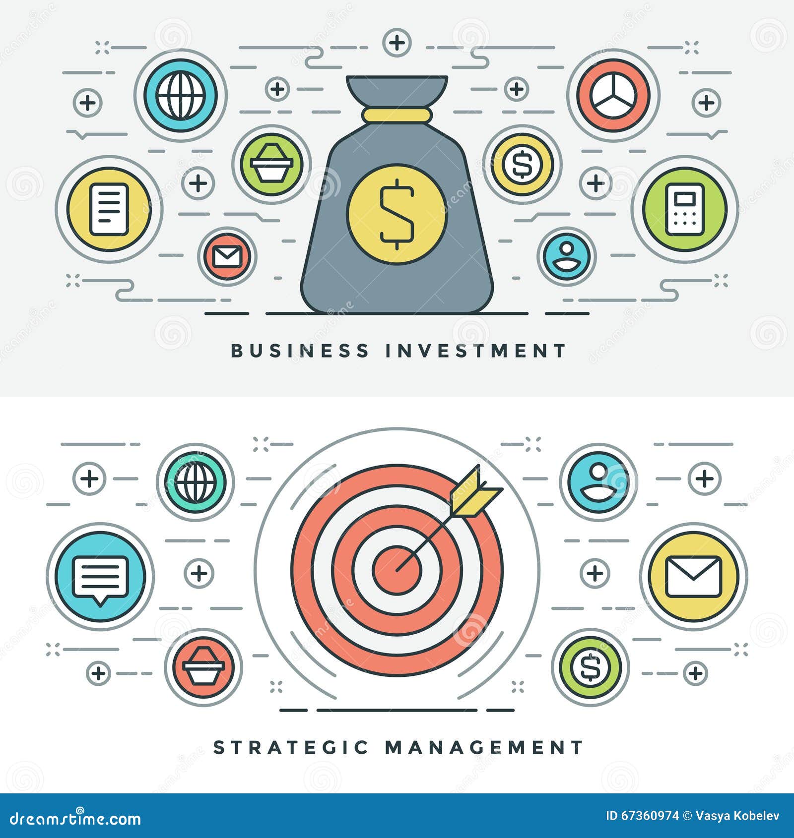 Flat Line Strategic Management and Investment. Vector Illustration ...