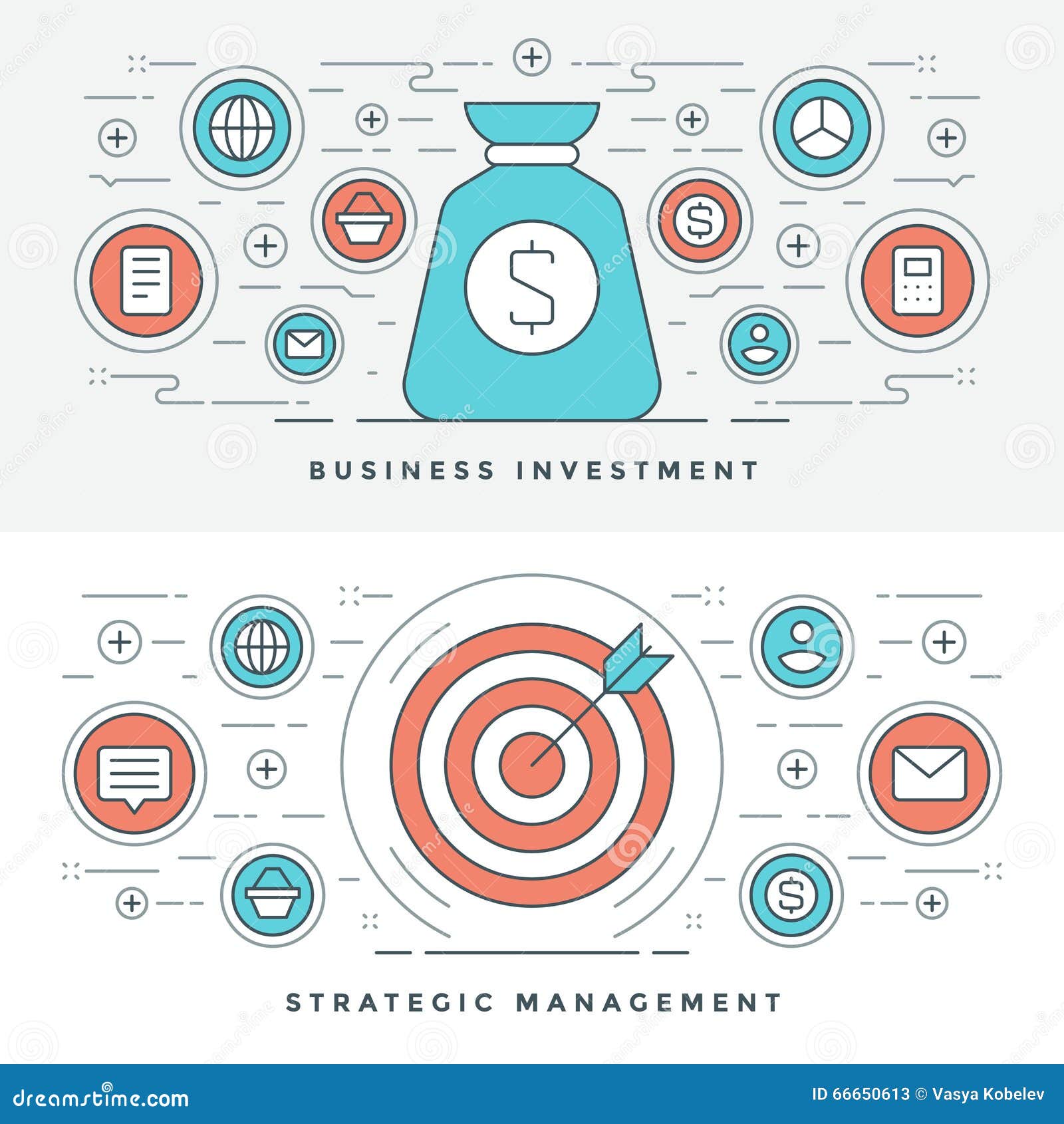 Flat Line Strategic Management and Investment. Vector Illustration ...