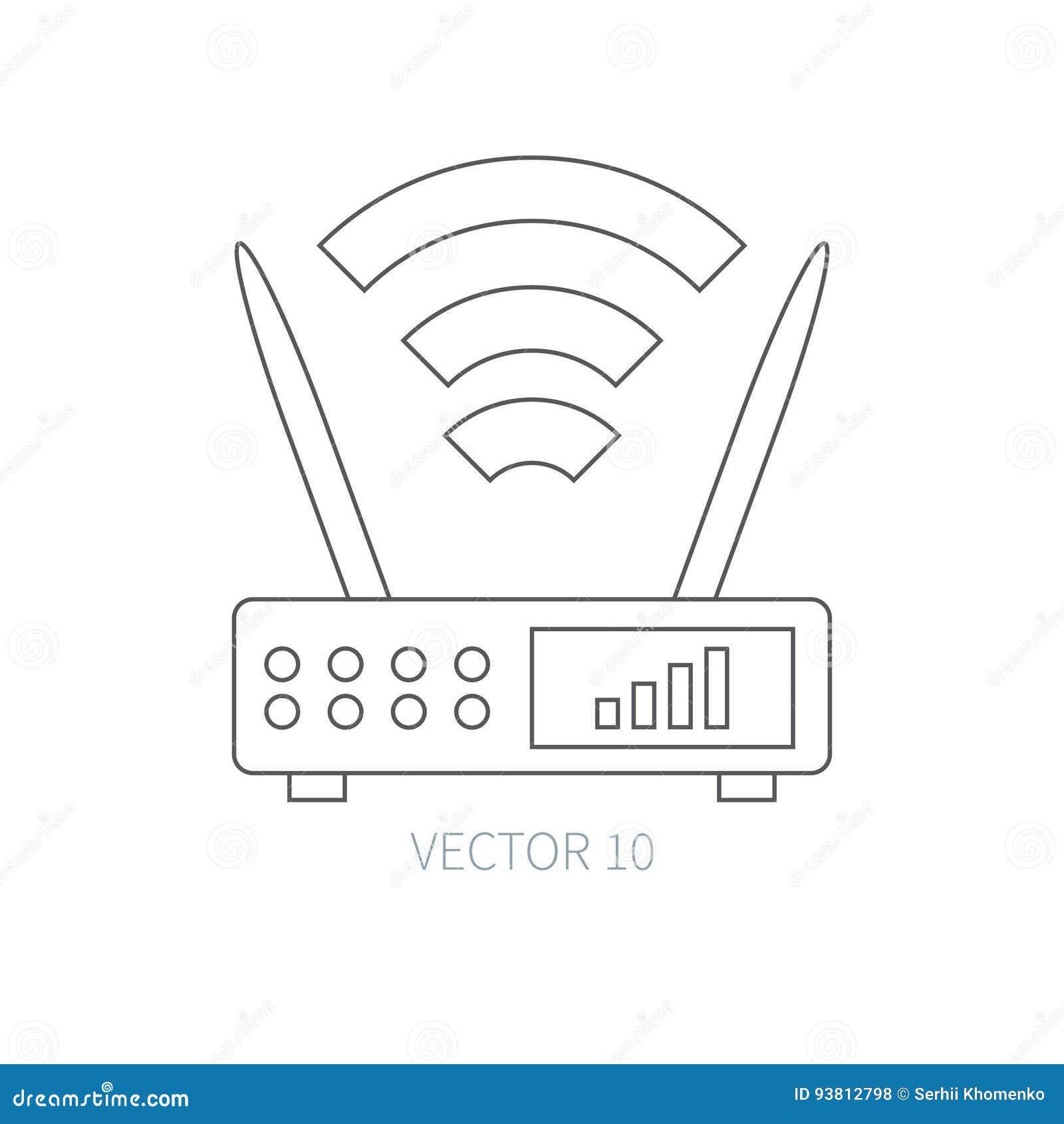 Flat Line Vector Computer Part Icon Wireless Router. Cartoon Style ...