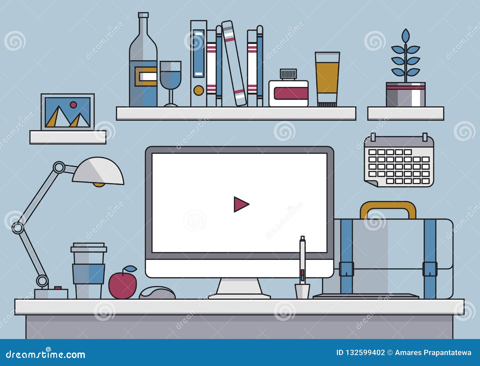 Flat Line Vector and Illustration Concept, Computer Equipments and ...