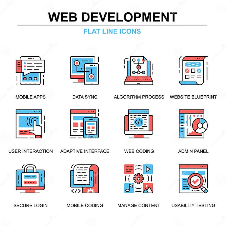 Flat Line Web Development Icons Concepts Set for Website and Mobile Site and Apps. Stock Vector ...