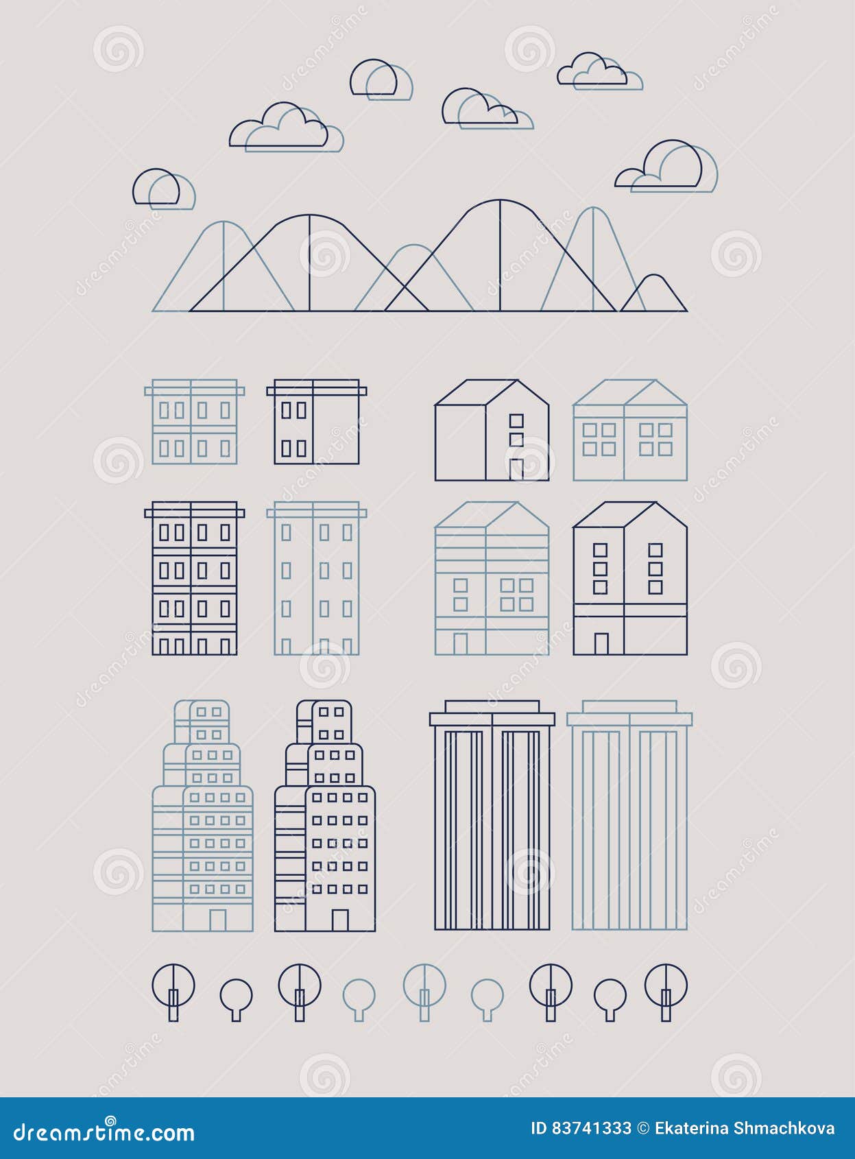 Flat Linear City Infographic. Stock Vector - Illustration of element ...