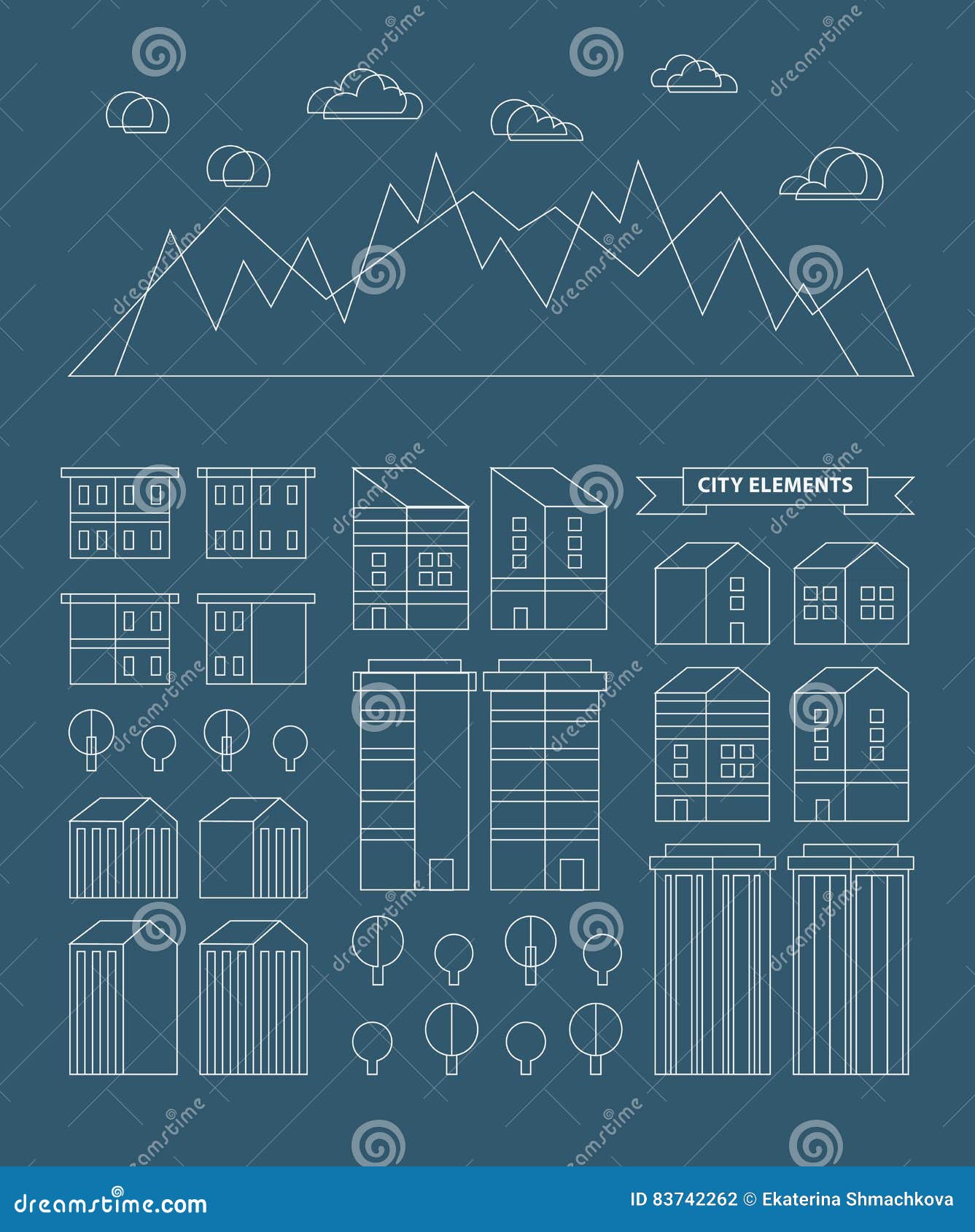 Flat Linear City Infographic. Stock Vector - Illustration of sign ...