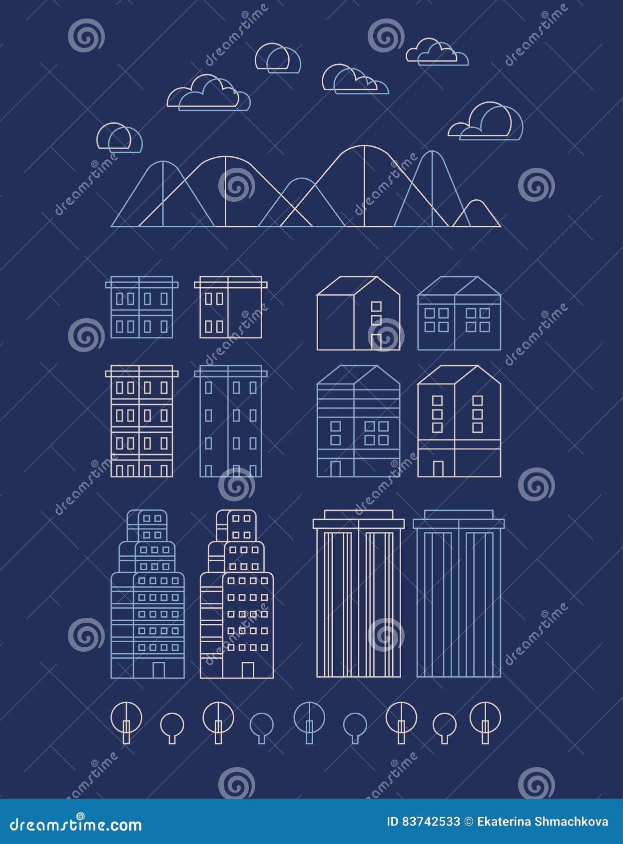 Flat Linear City Infographic. Stock Vector - Illustration of business ...