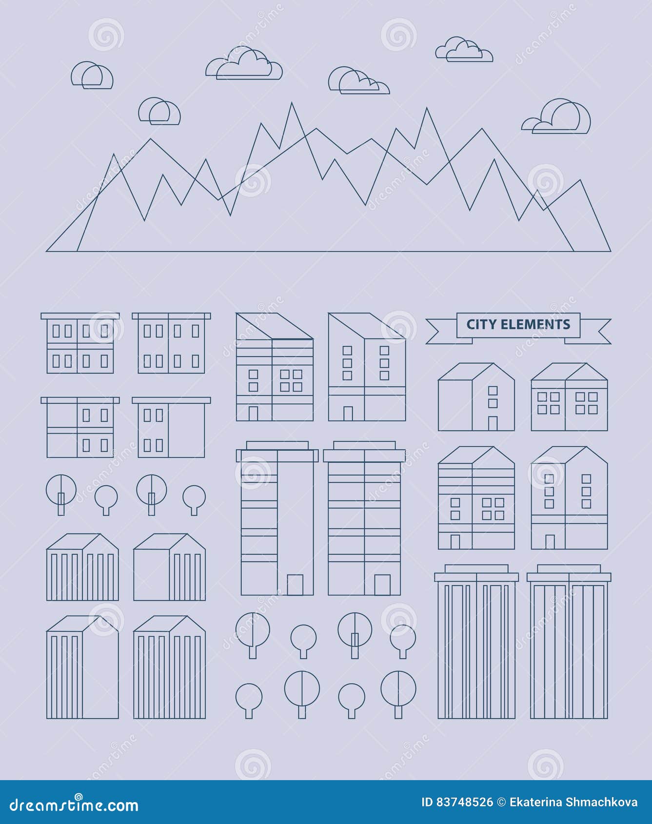 Flat Linear City Infographic. Stock Vector - Illustration of outline ...