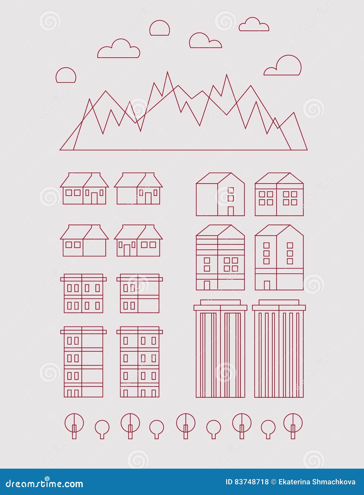 Flat Linear City Infographic. Stock Illustration - Illustration of ...