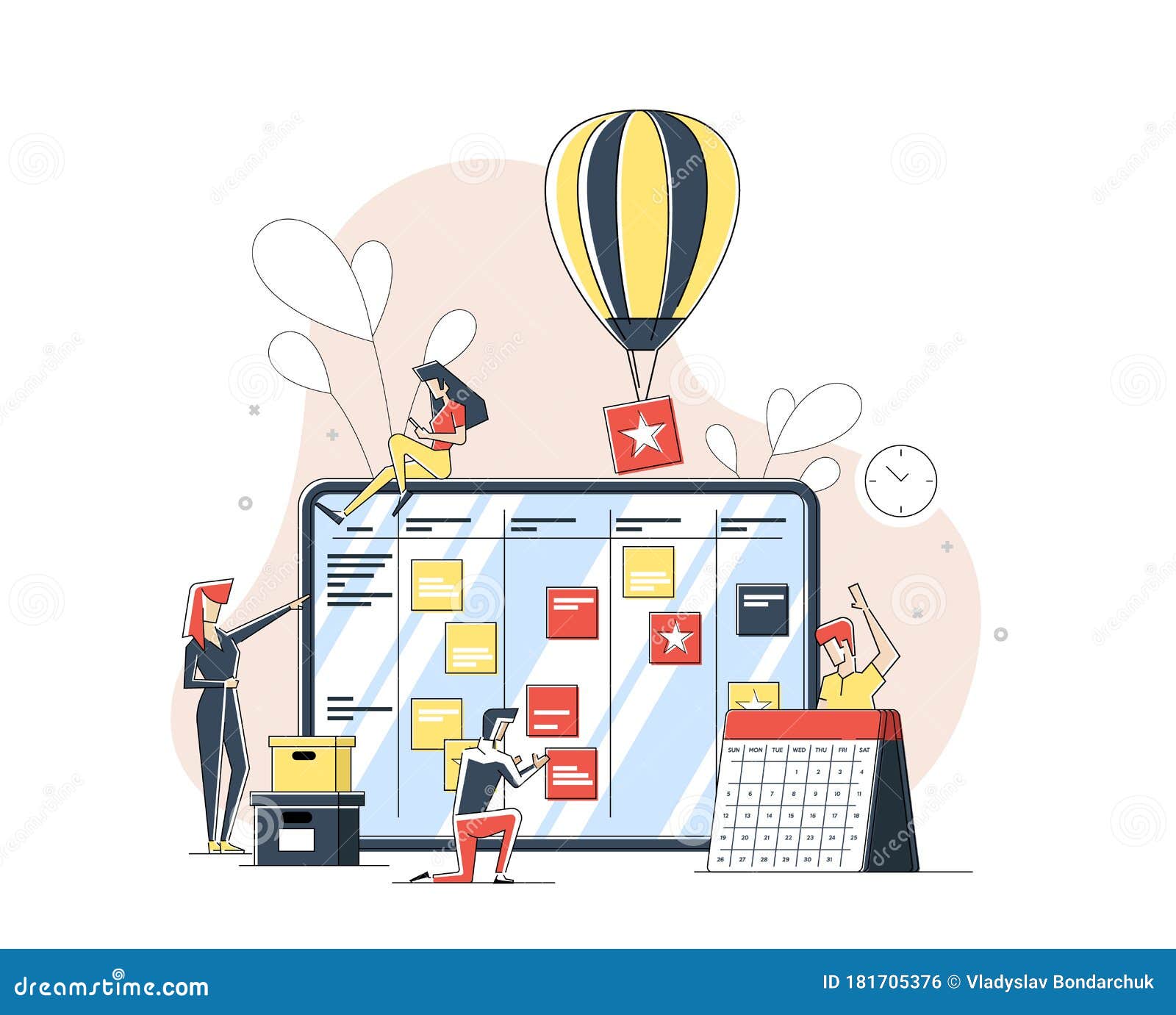 Flat Linear Illustration of Scrum Agile Board with People and Stickers ...