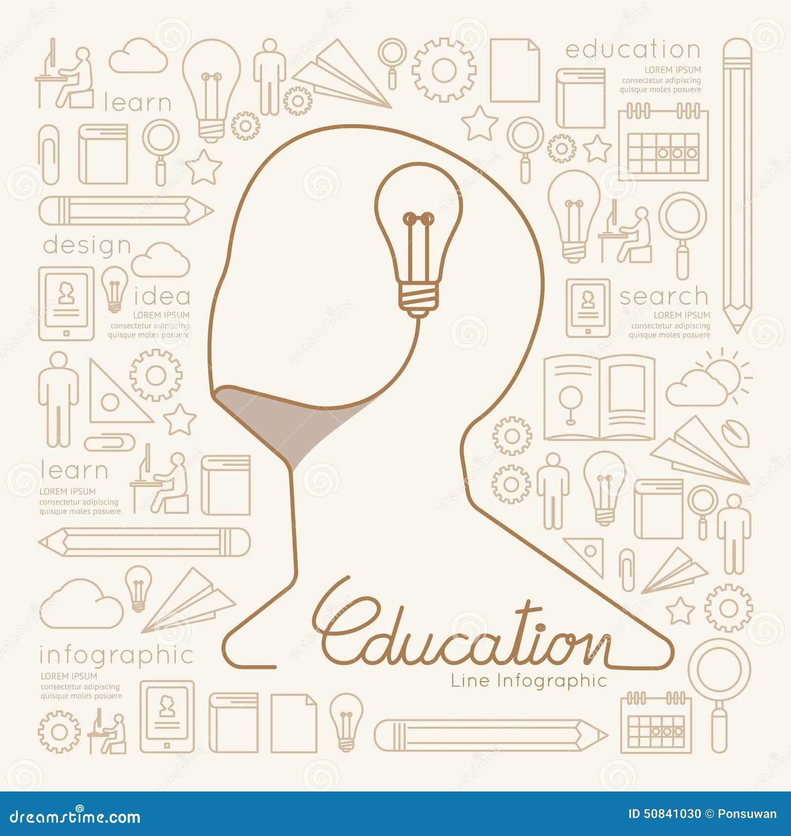 Flat Linear Infographic Education Man Creative Thinking. Stock Vector ...