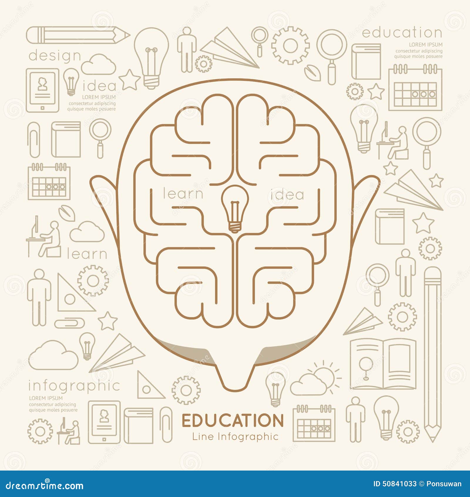 Flat Linear Infographic Education Man Creative Thinking. Stock Vector ...
