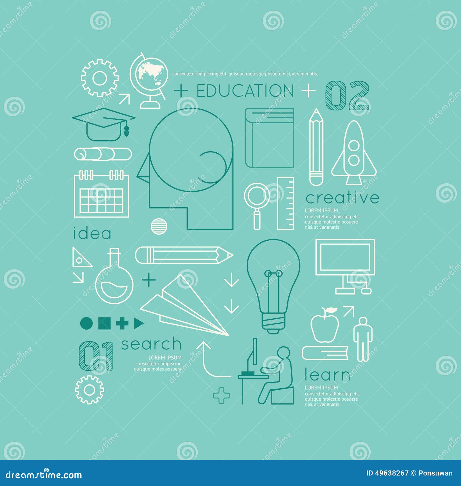 Flat Linear Infographic Education Outline Technology Charts Stock ...
