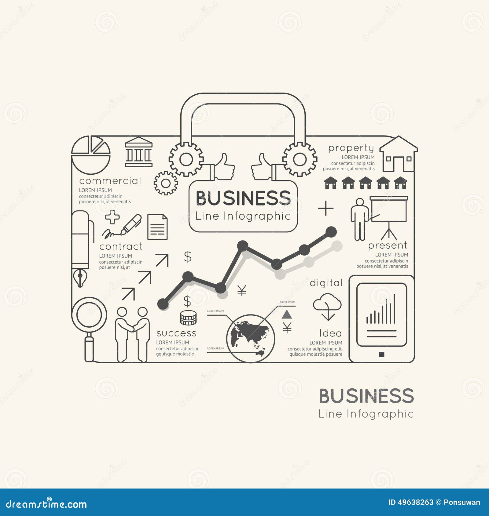 Flat Linear Infographic World Business Bag Outline Concept. Stock ...