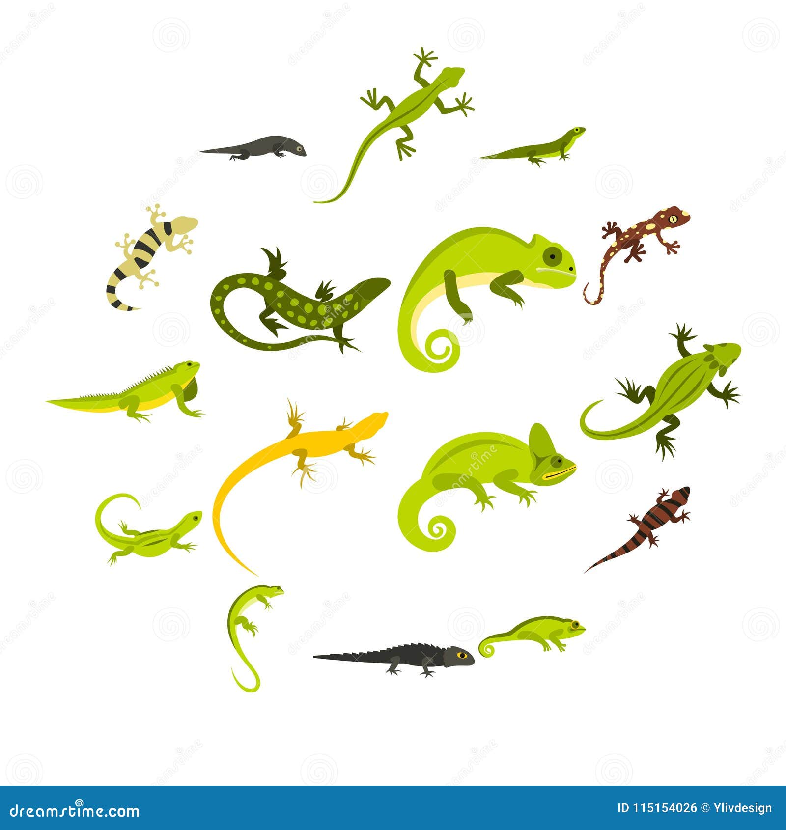 Lizard Icons Set, Flat Style Stock Vector - Illustration of cute ...
