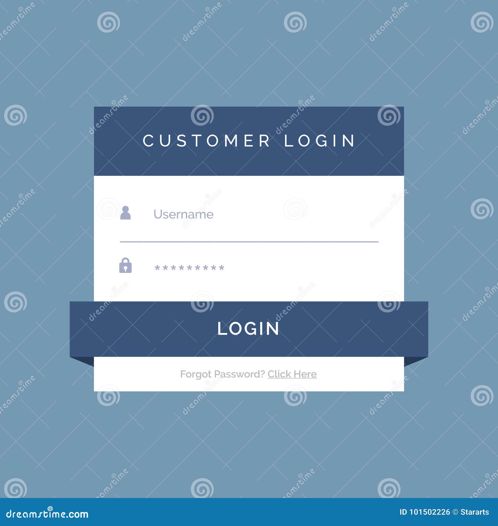 Flat Login Form Design on Blue Background Stock Vector - Illustration ...