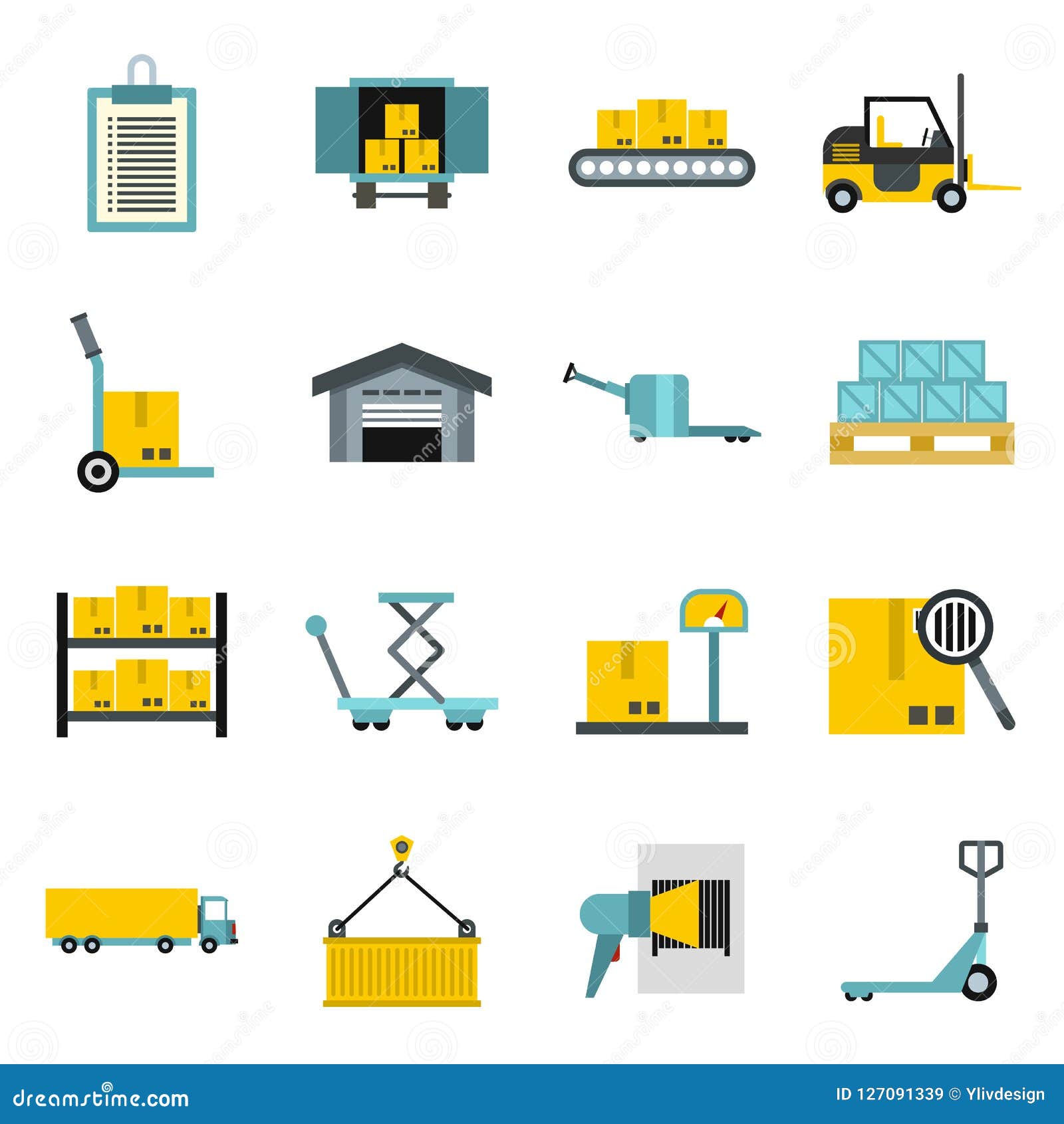 Logistic Icons Set, Flat Style Stock Illustration - Illustration of ...