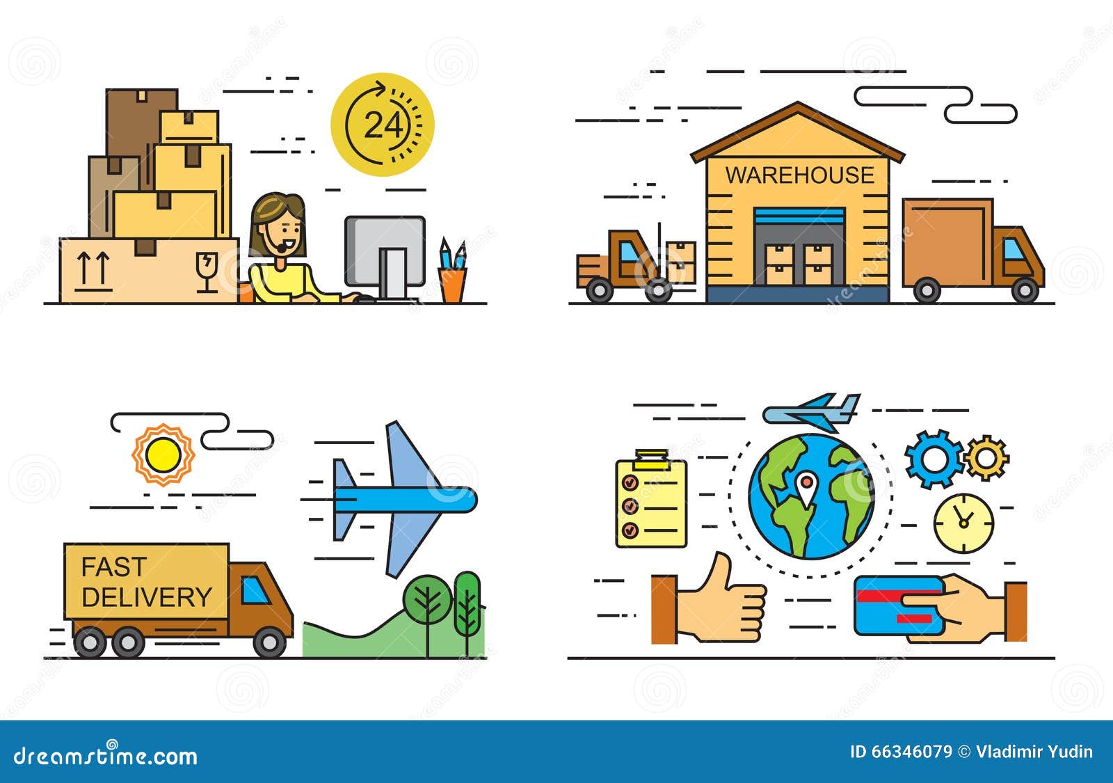 Flat Logistics Concept Of Shipping And Delivery Types. Web Illustration ...