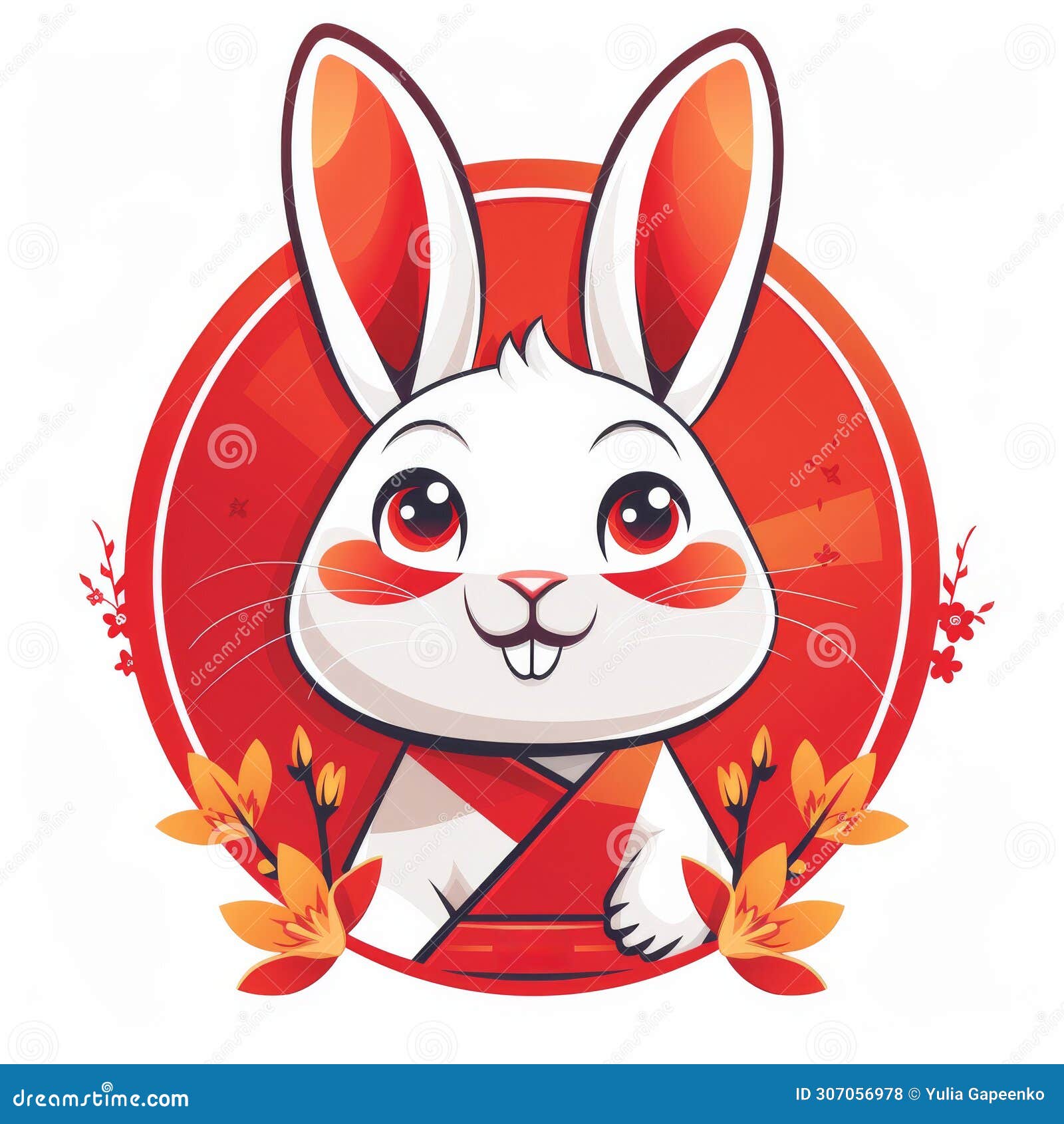 Flat Logo Featuring a Chibi Bunny Placed on a Vibrant Red Lucky ...
