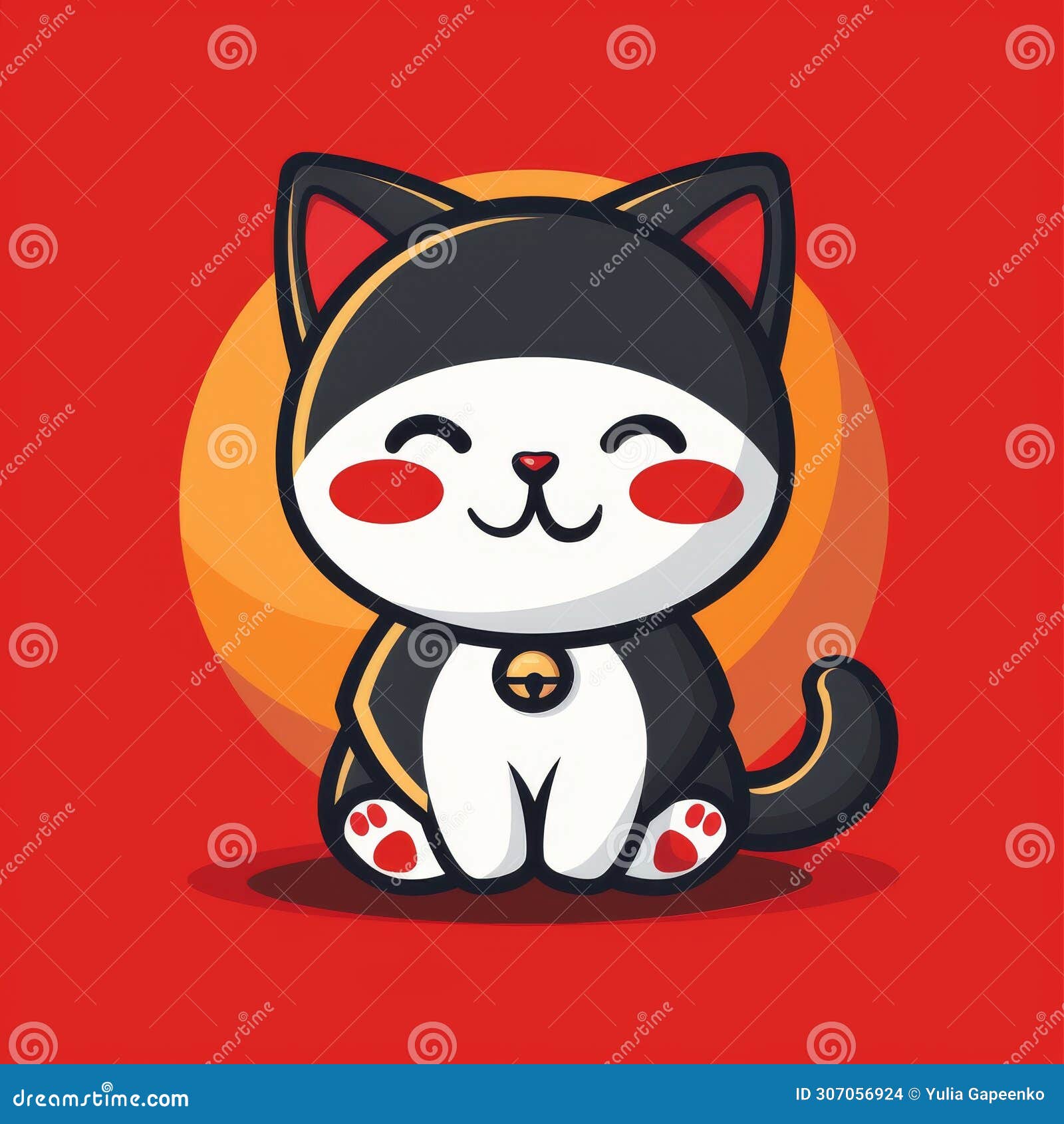 Flat Logo Featuring a Chibi Cat Placed on a Vibrant Red Lucky ...