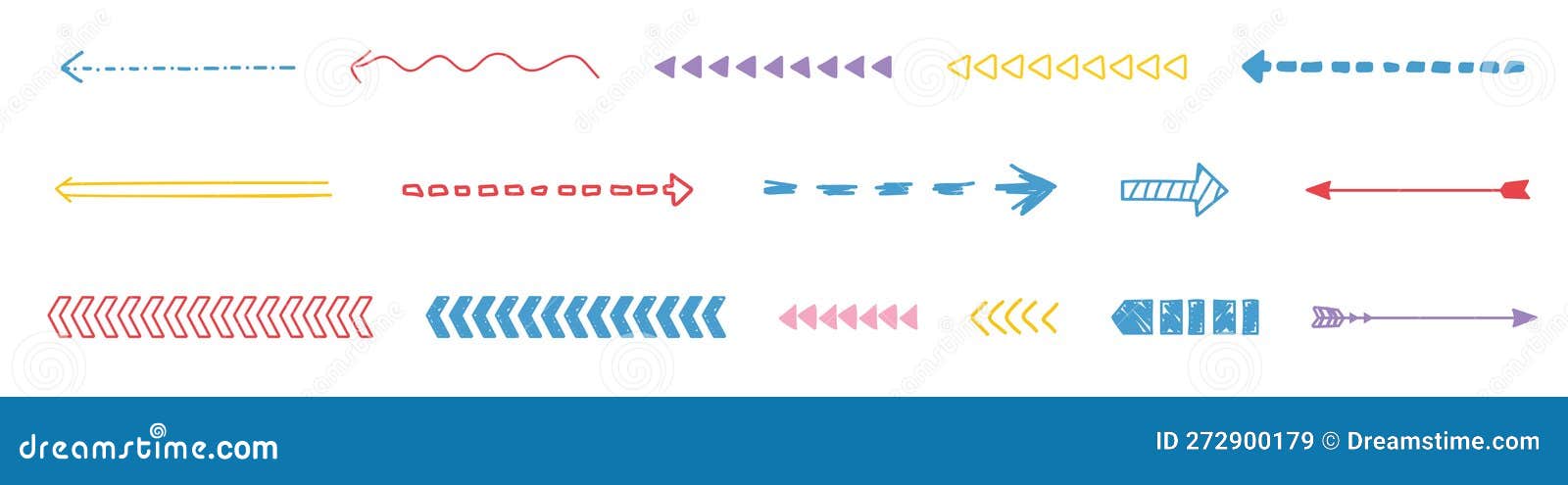 Flat Long Arrows Set Hand Drawing for Concept Design. Isolated Vector ...