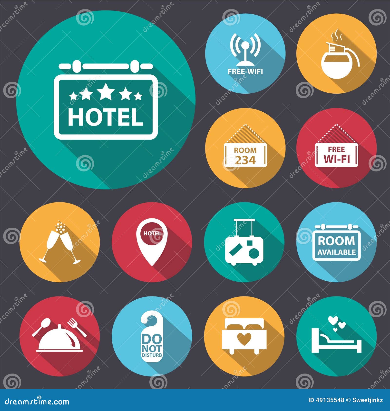 Flat Long Shadow Hotel Icon Set.Vector/eps10. Stock Vector ...