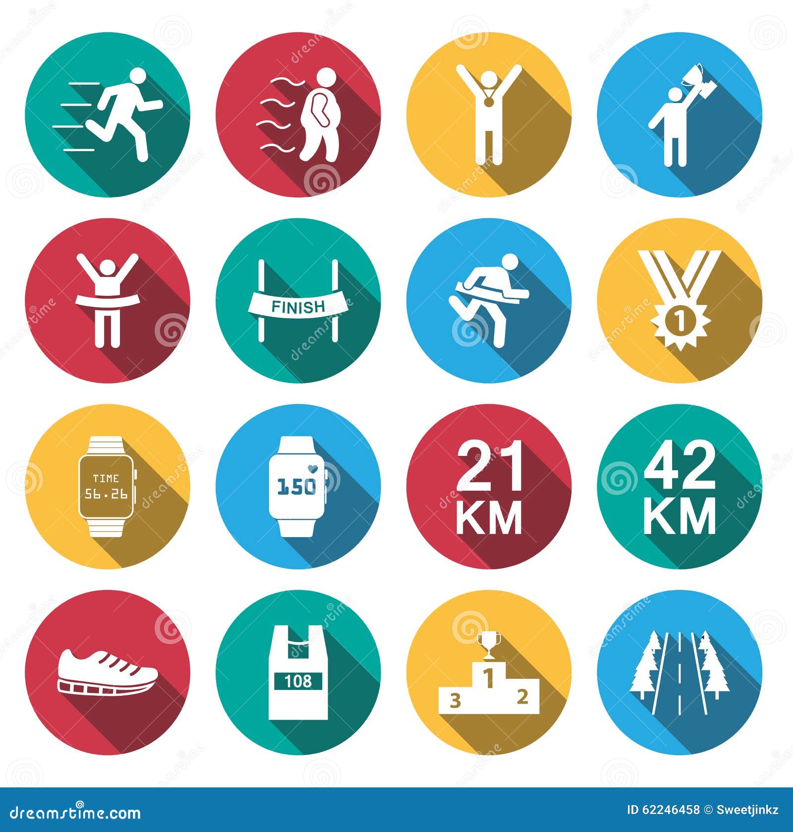 Flat Long Shadow Human Run Icons Set.vector. Stock Vector ...