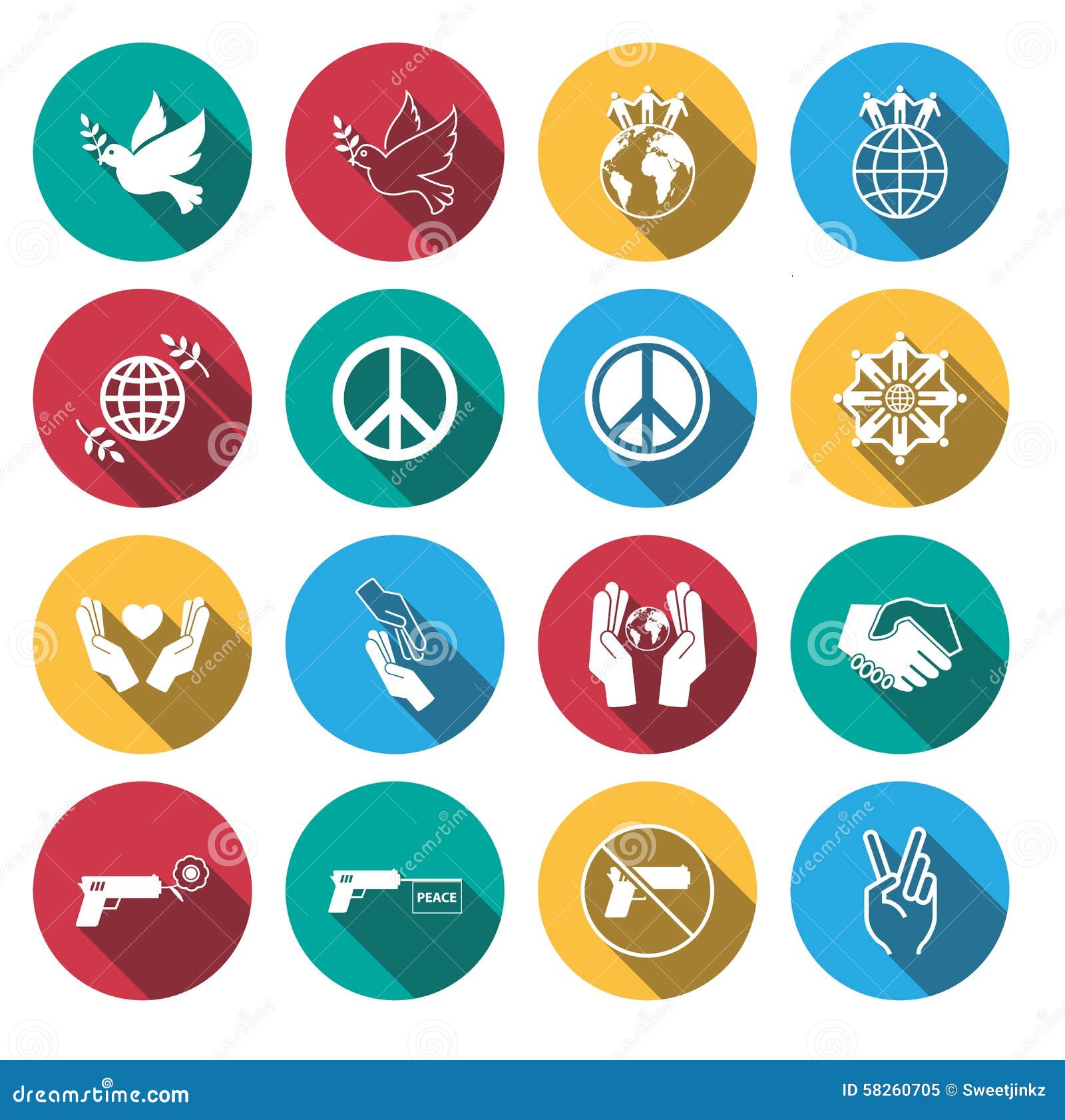 Flat Long Shadow Peace Icons Set. Stock Vector - Illustration of leaves ...