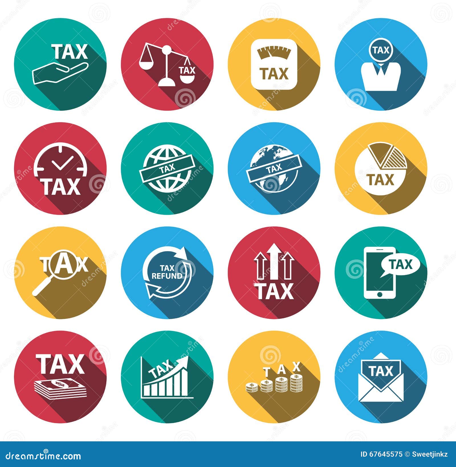 Flat Long Shadow Tax and Money Icons Set.vector Stock Vector ...