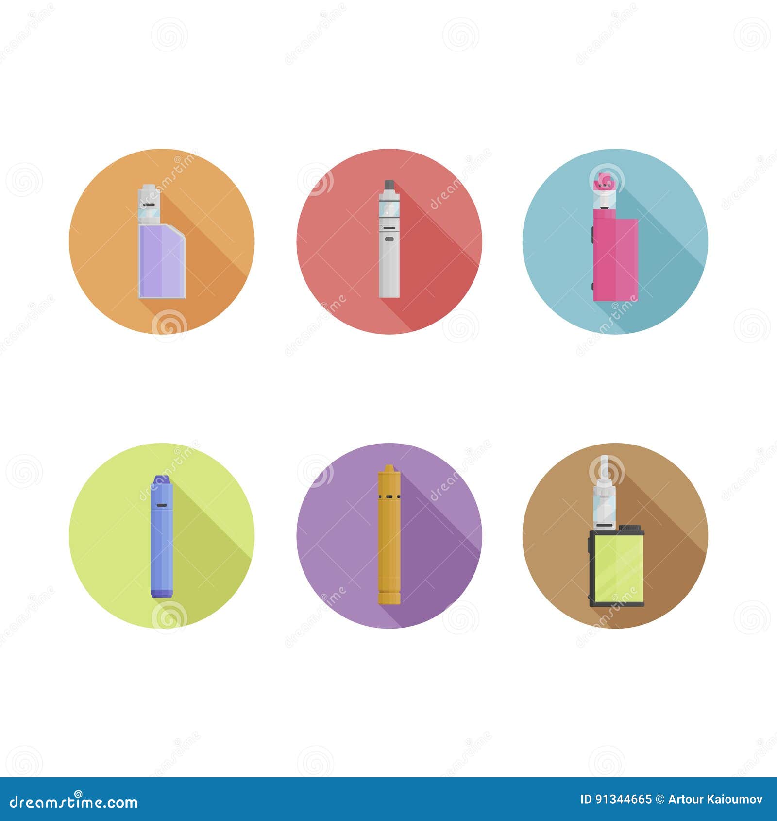 Flat Longshadow Vape Device Icons. Pt Stock Vector - Illustration of ...