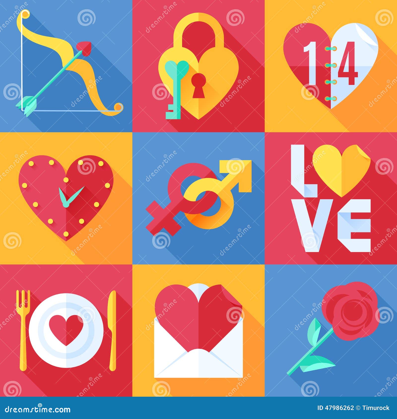 Flat Love Icons stock vector. Illustration of vector - 47986262