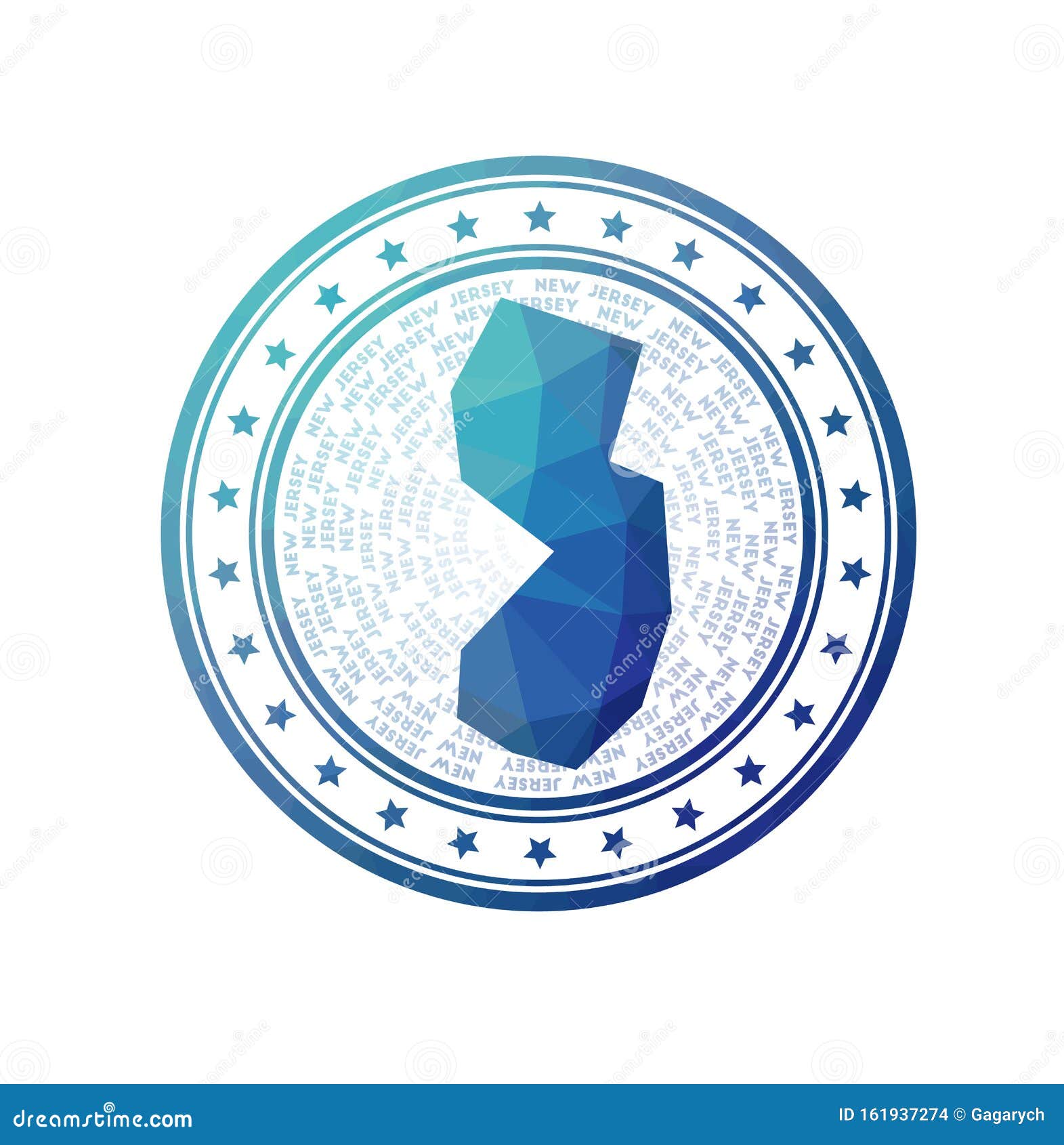 Flat Low Poly Stamp of New Jersey. Stock Vector - Illustration of ...