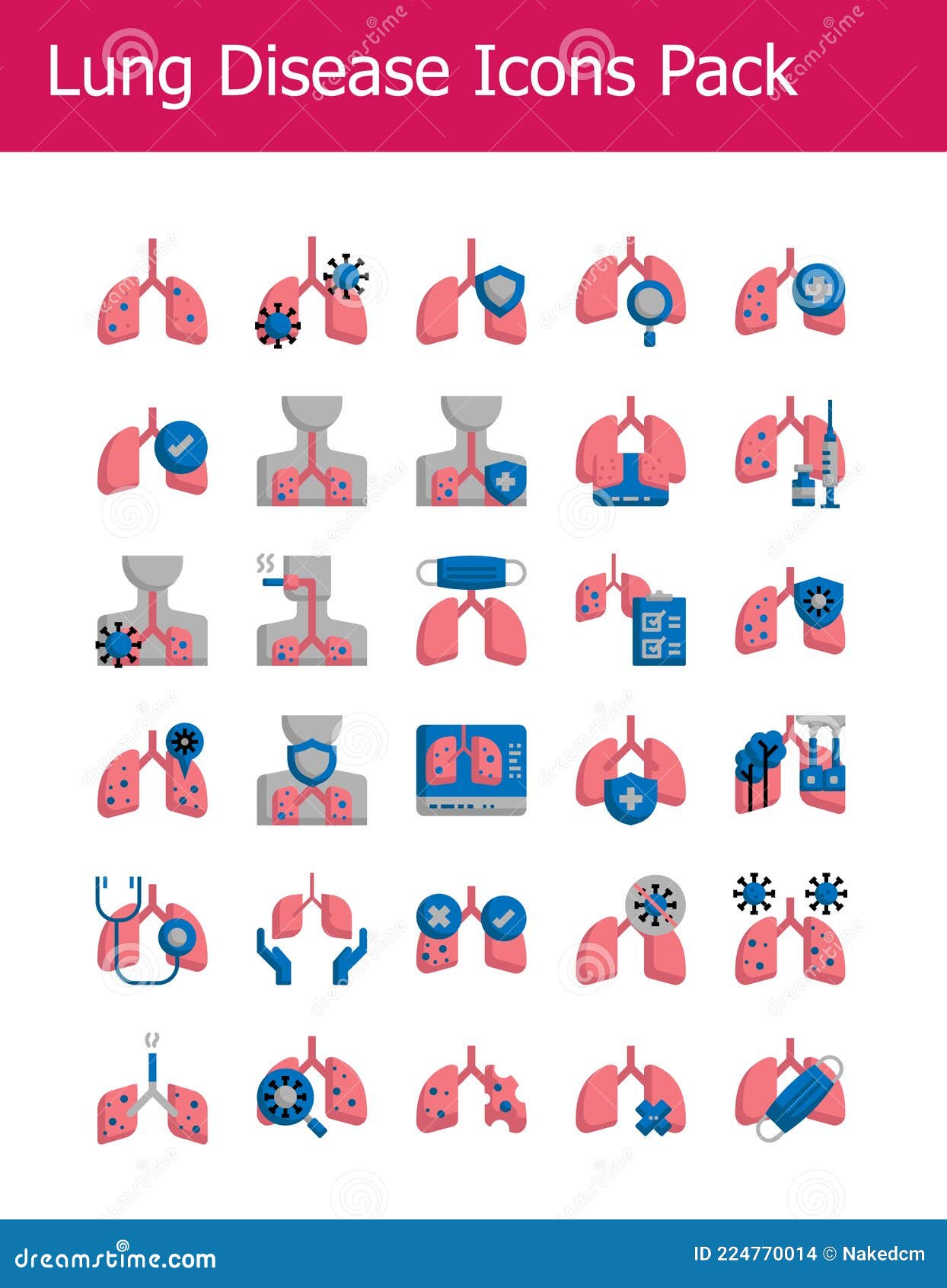 Flat Lung Disease Icons Pack Stock Vector - Illustration of health ...