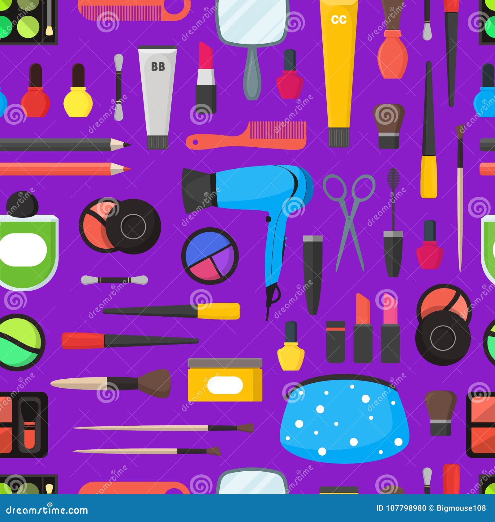 Flat Make Up Tools Cosmetics, Mascara and Brushes Seamless Pattern ...